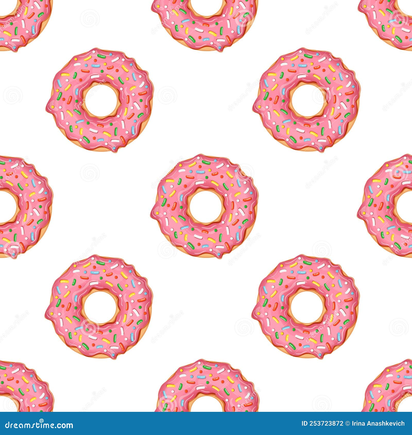 Seamless Pattern with Donuts with Pink Icing and Colorful Sprinkles ...