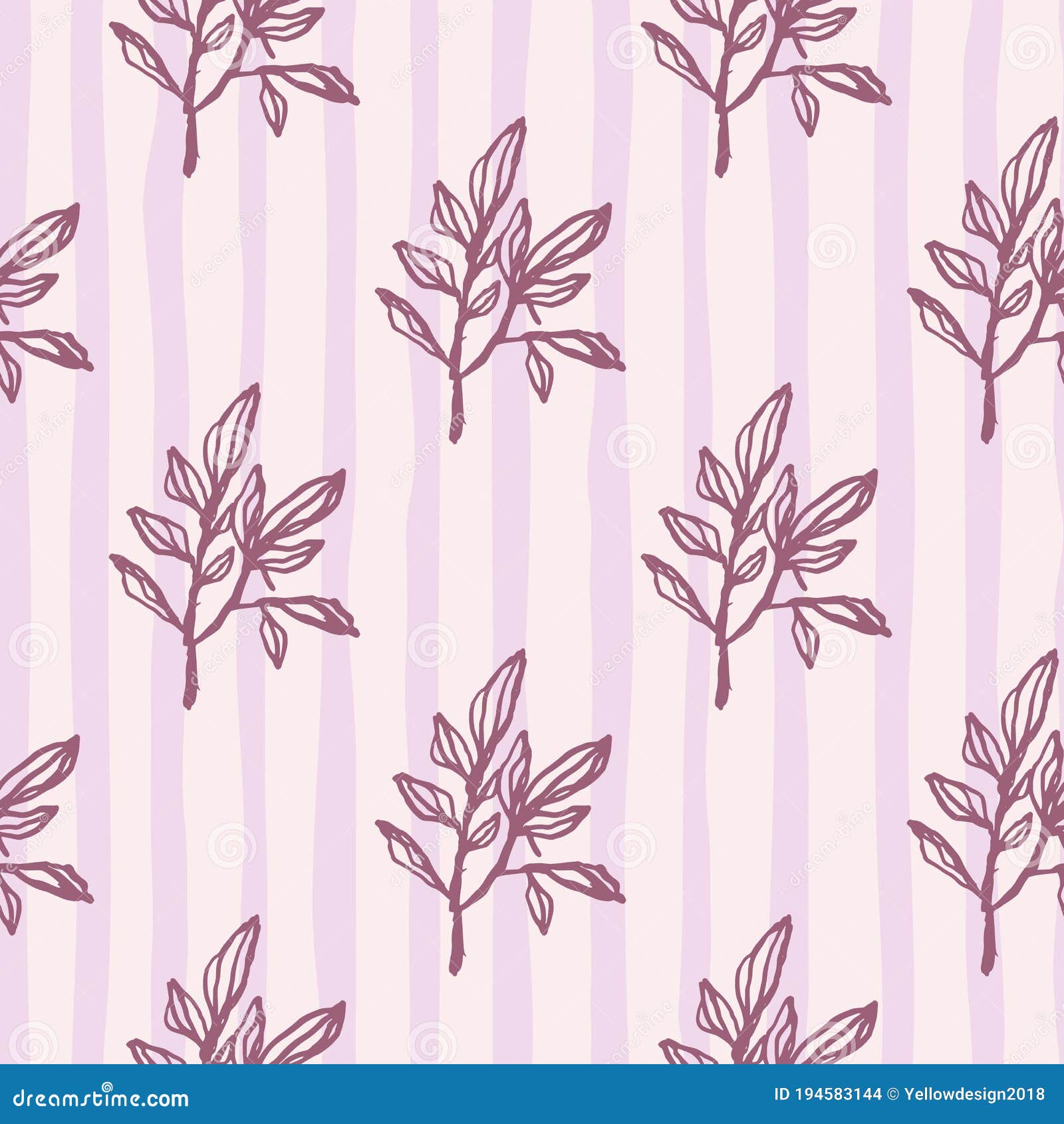 Seamless Pattern with Doodle Branch Silhouettes. Lilac Outline Ornament ...