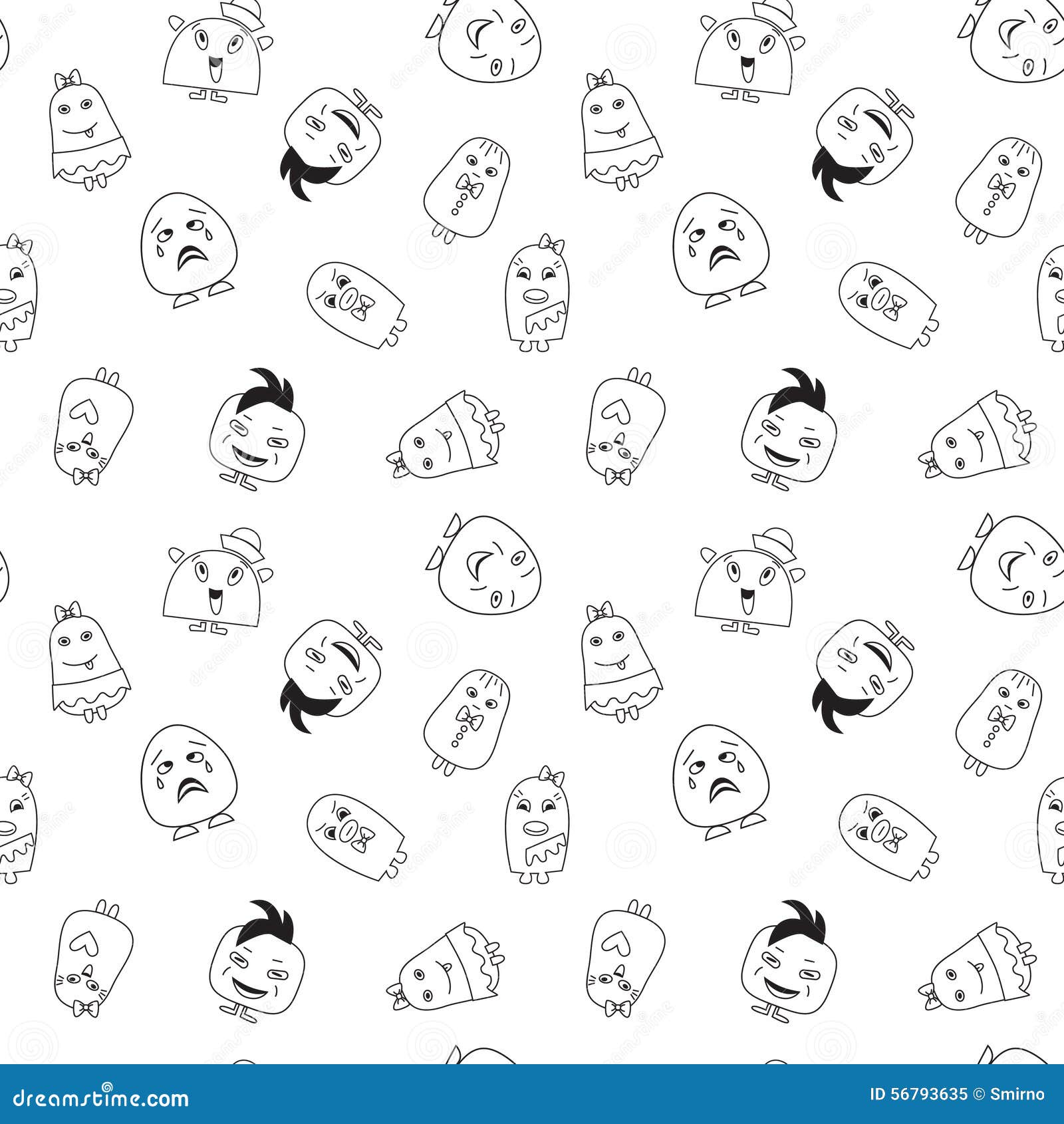 Seamless Pattern with Doodle Characters Stock Vector - Illustration of ...