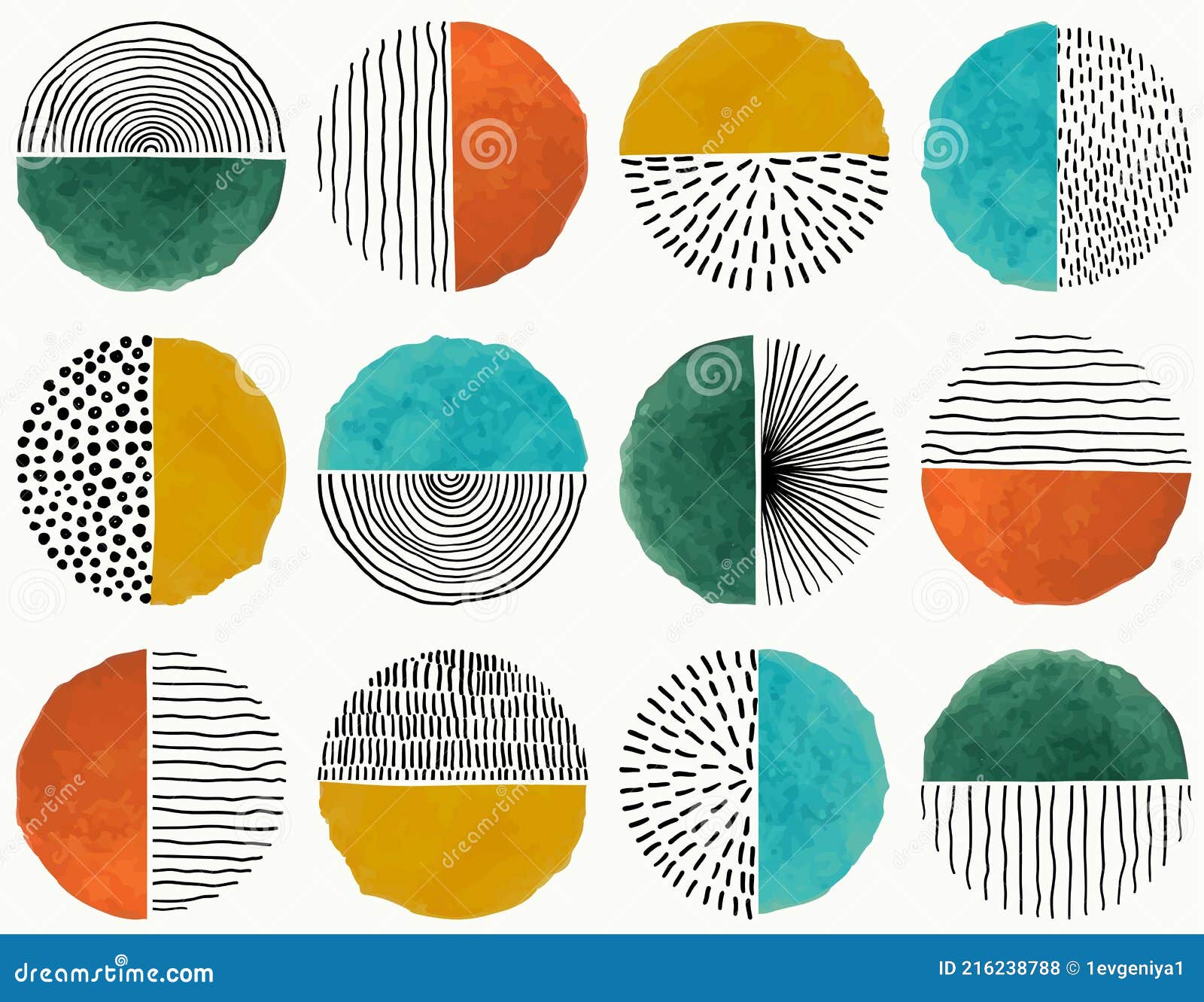 Seamless Pattern of Doodle Creative Minimalist Abstract Art Circle ...