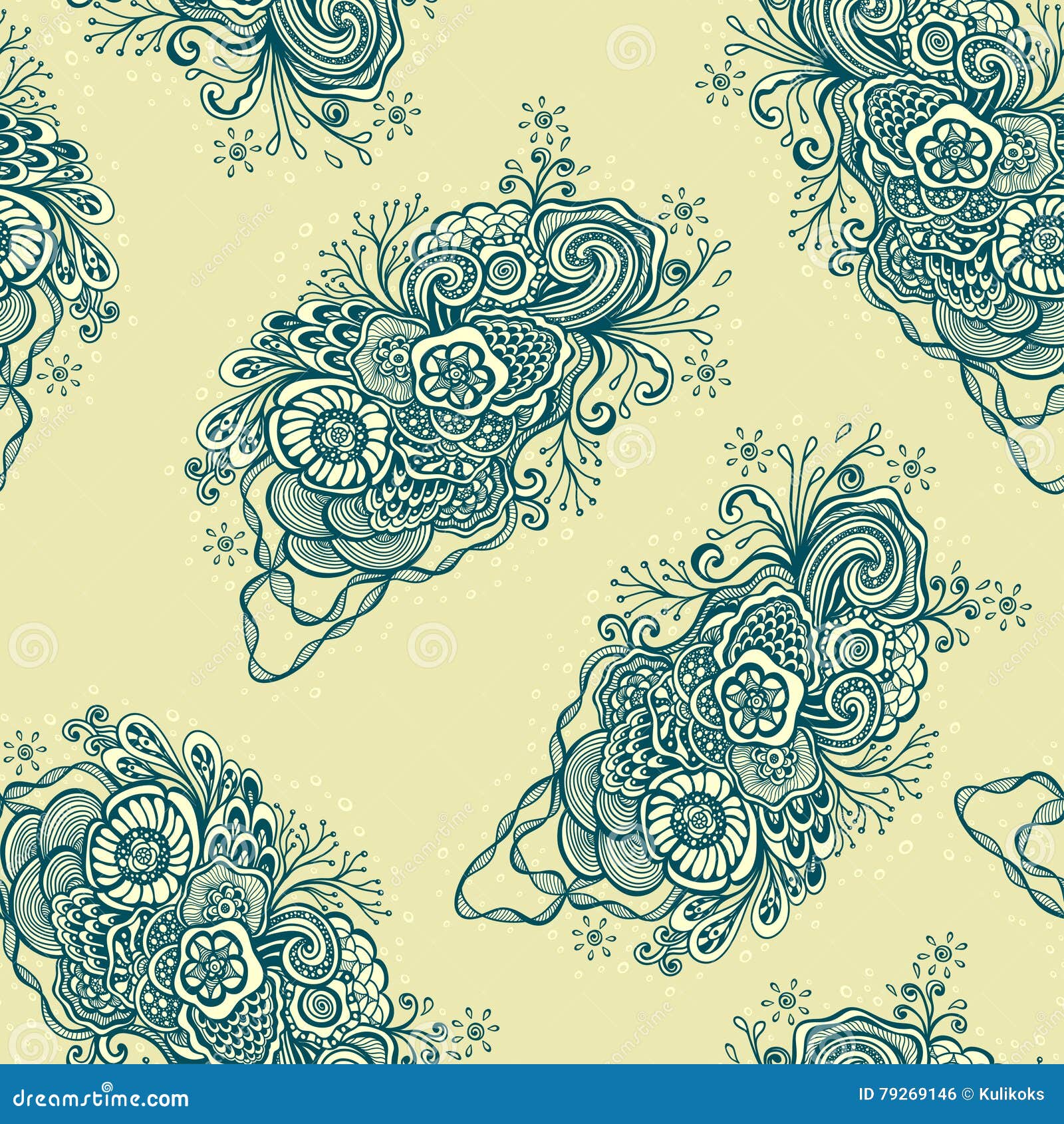 Seamless Pattern with Doodle Elements in Vintage Handmade Style in ...