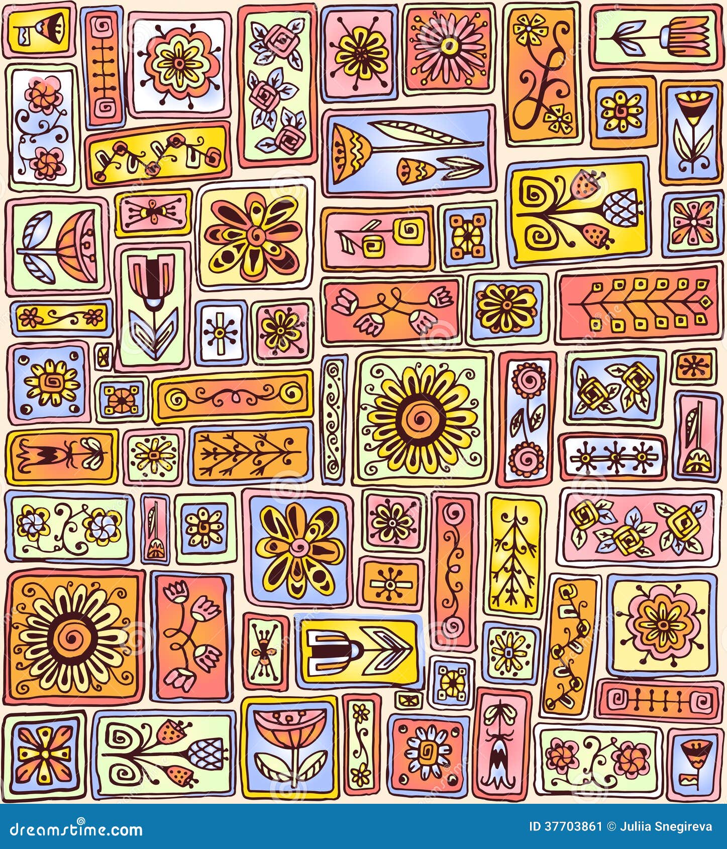 Seamless Pattern with Doodle Flowers and Hearts. Stock Vector ...