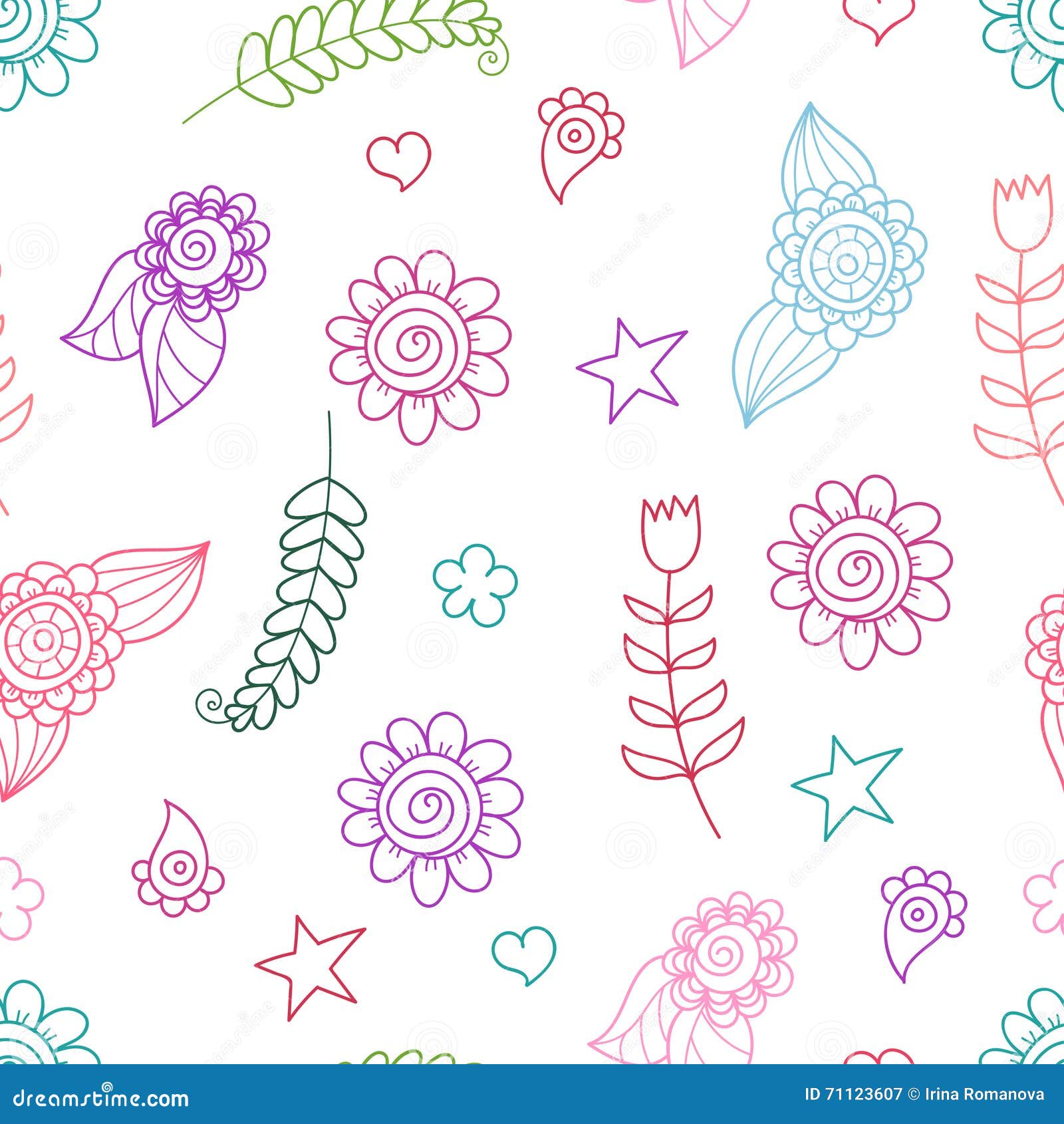 Seamless Pattern with Doodle Flowers Stock Vector - Illustration of ...