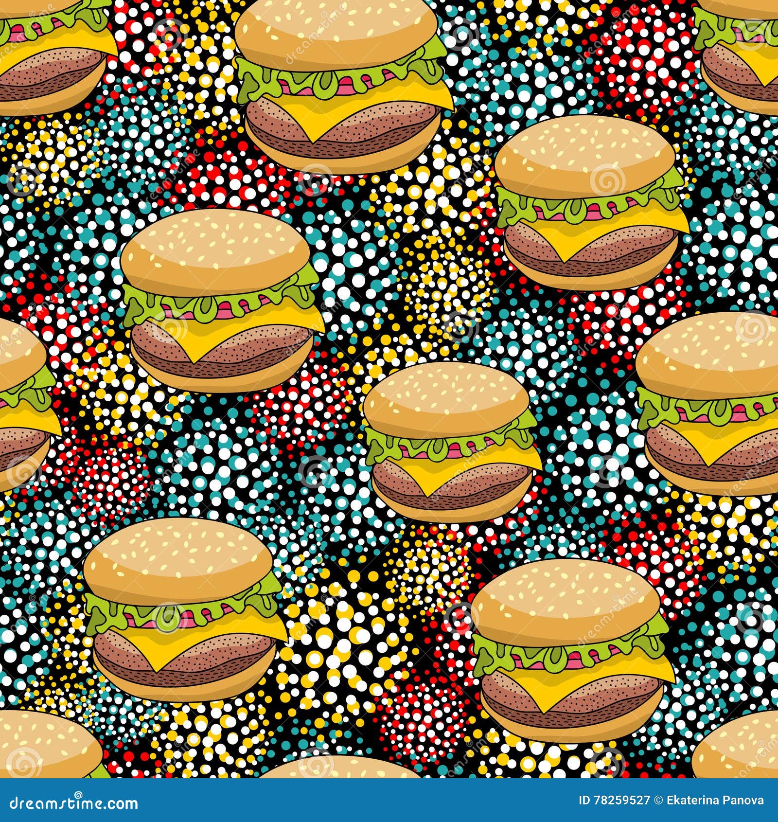 Seamless Pattern with Doodle Hamburger on the Artistic Background ...