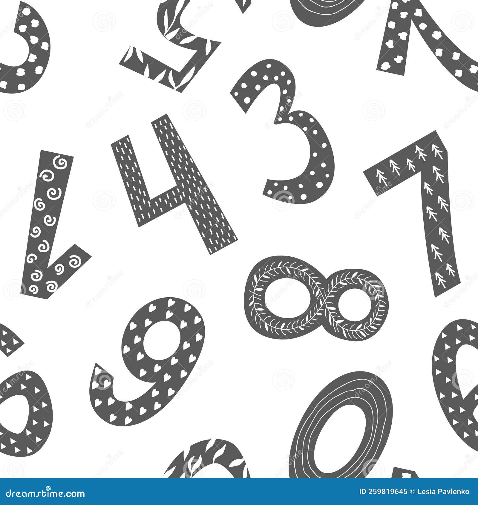 Seamless Pattern with Doodle Hand Drawn Numbers in Scandinavian Style ...