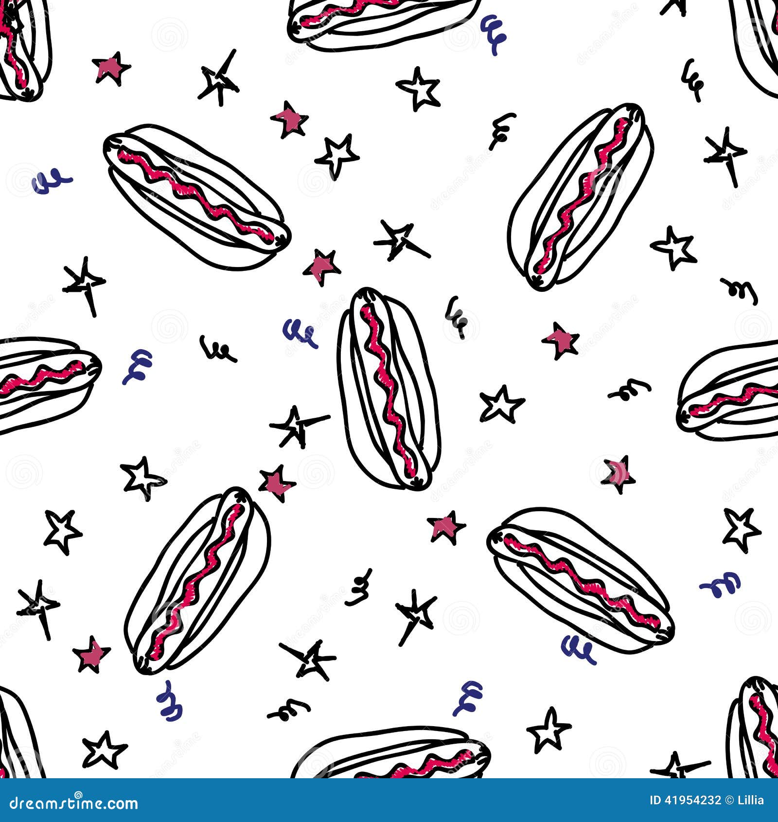Seamless Pattern With Doodle Hot Dog Vector Illustration ...