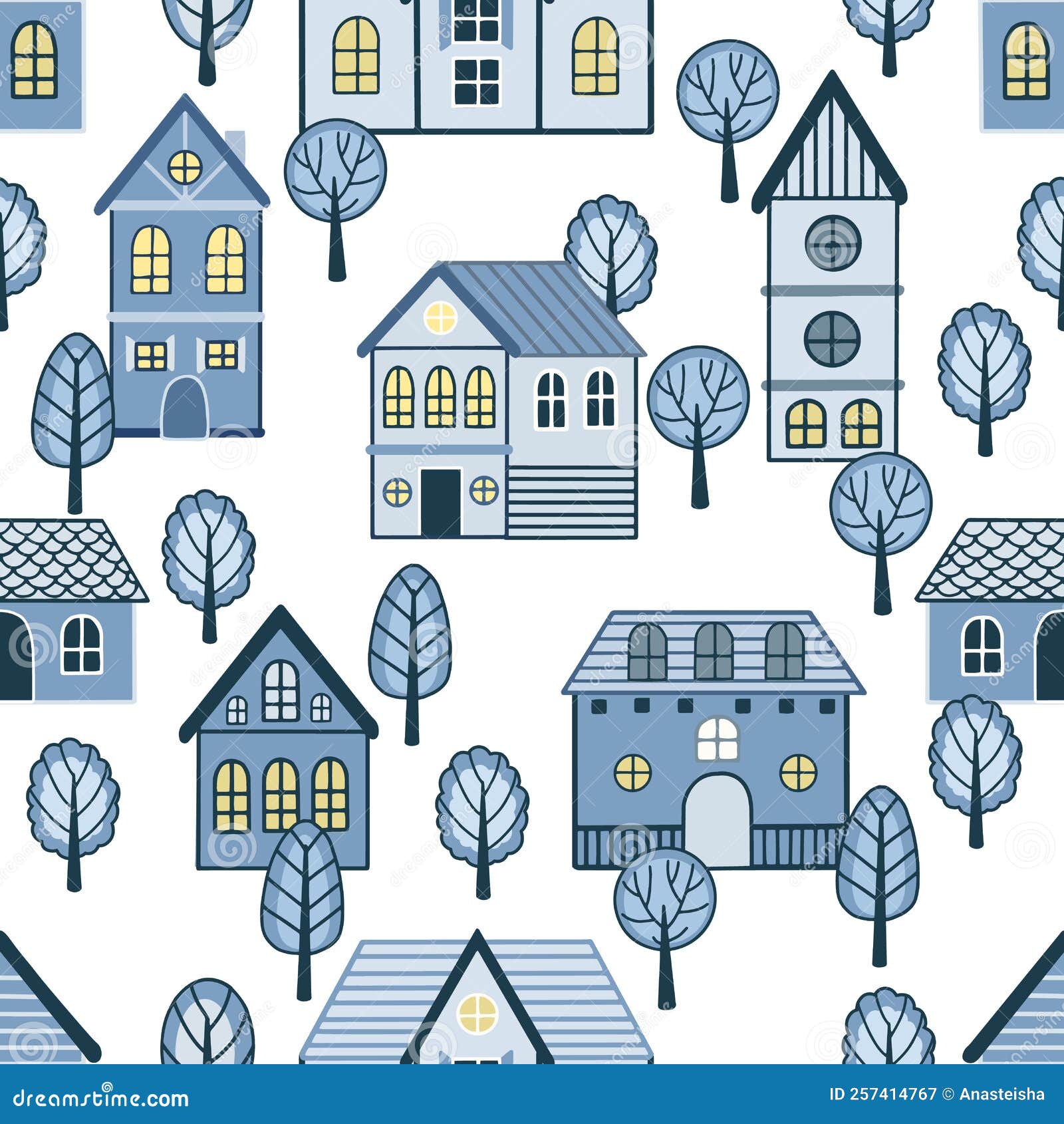 Seamless Pattern of Doodle Houses. Great for Fabric, Textile Vector ...