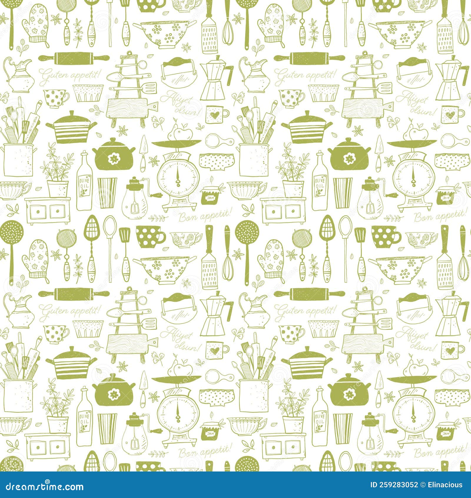 Seamless Pattern with Doodle Kitchen Utensils. Can Be Used for ...