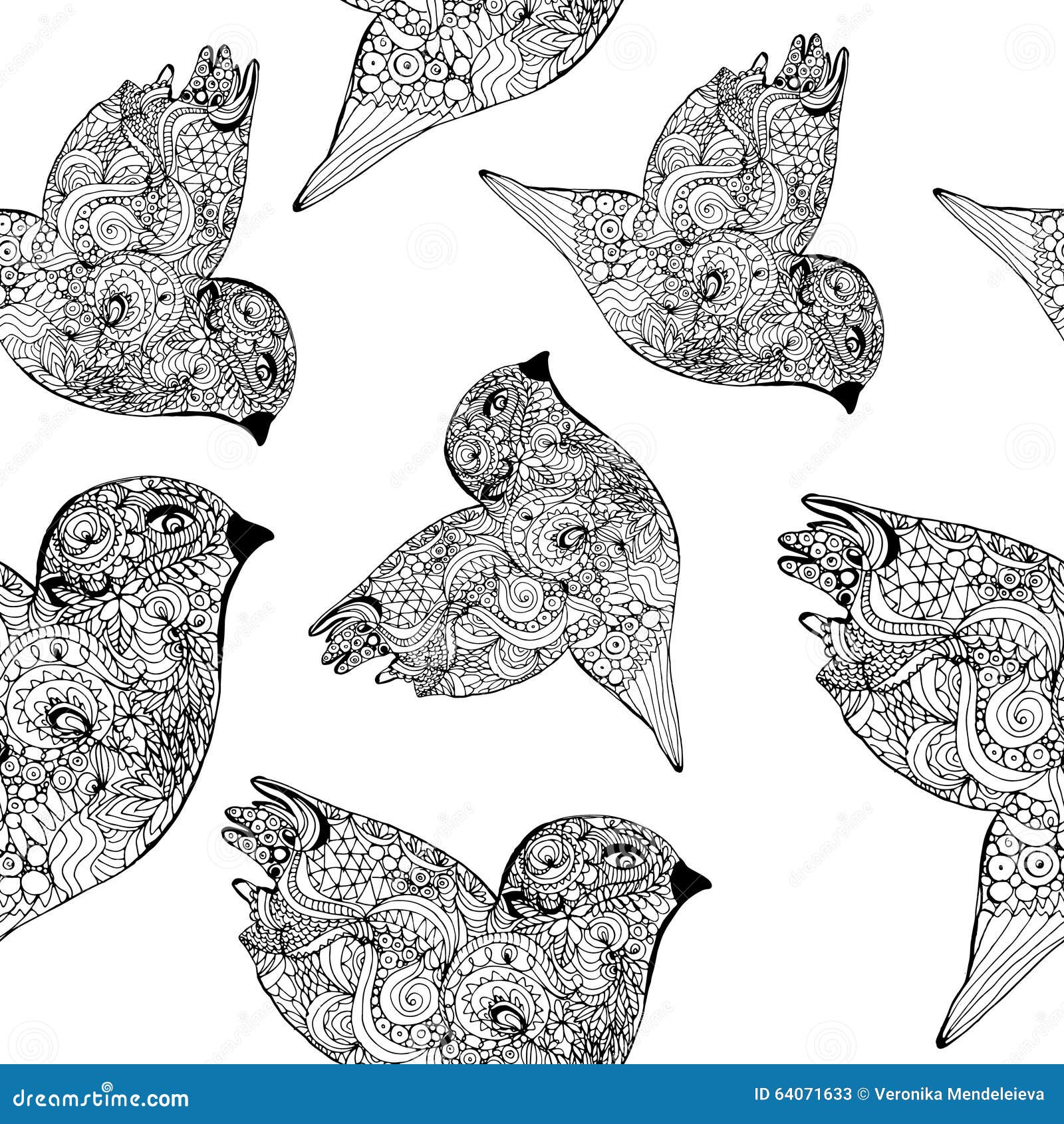 Seamless Pattern with Doodle L Birds Stock Vector - Illustration of ...