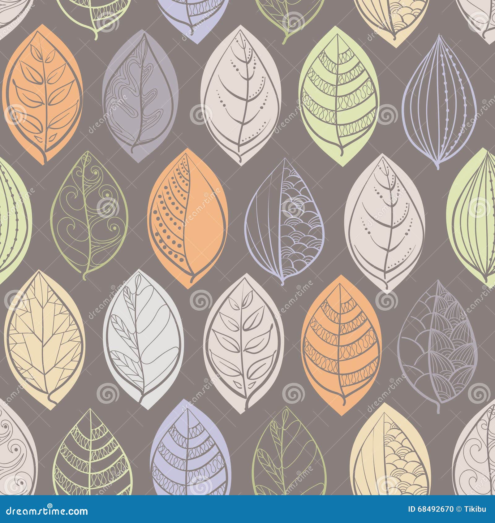 A Seamless Pattern with Doodle Leafs Stock Vector - Illustration of ...