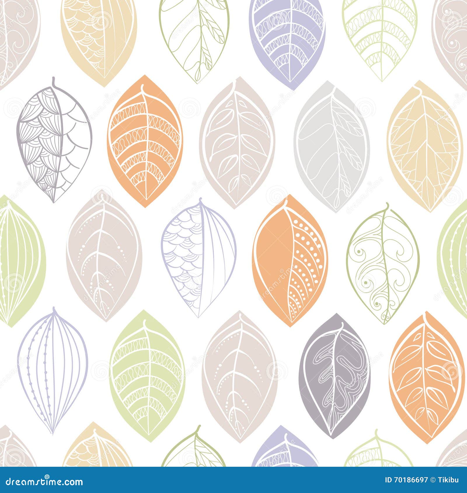 A Seamless Pattern with Doodle Leafs Stock Vector - Illustration of ...