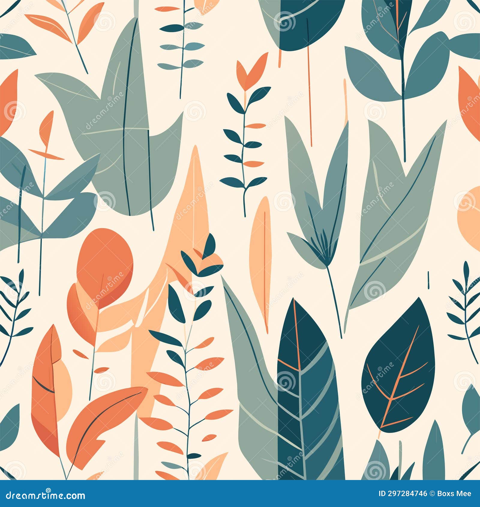Seamless Pattern with Doodle Leaves. Hand Drawn Vector Illustration ...