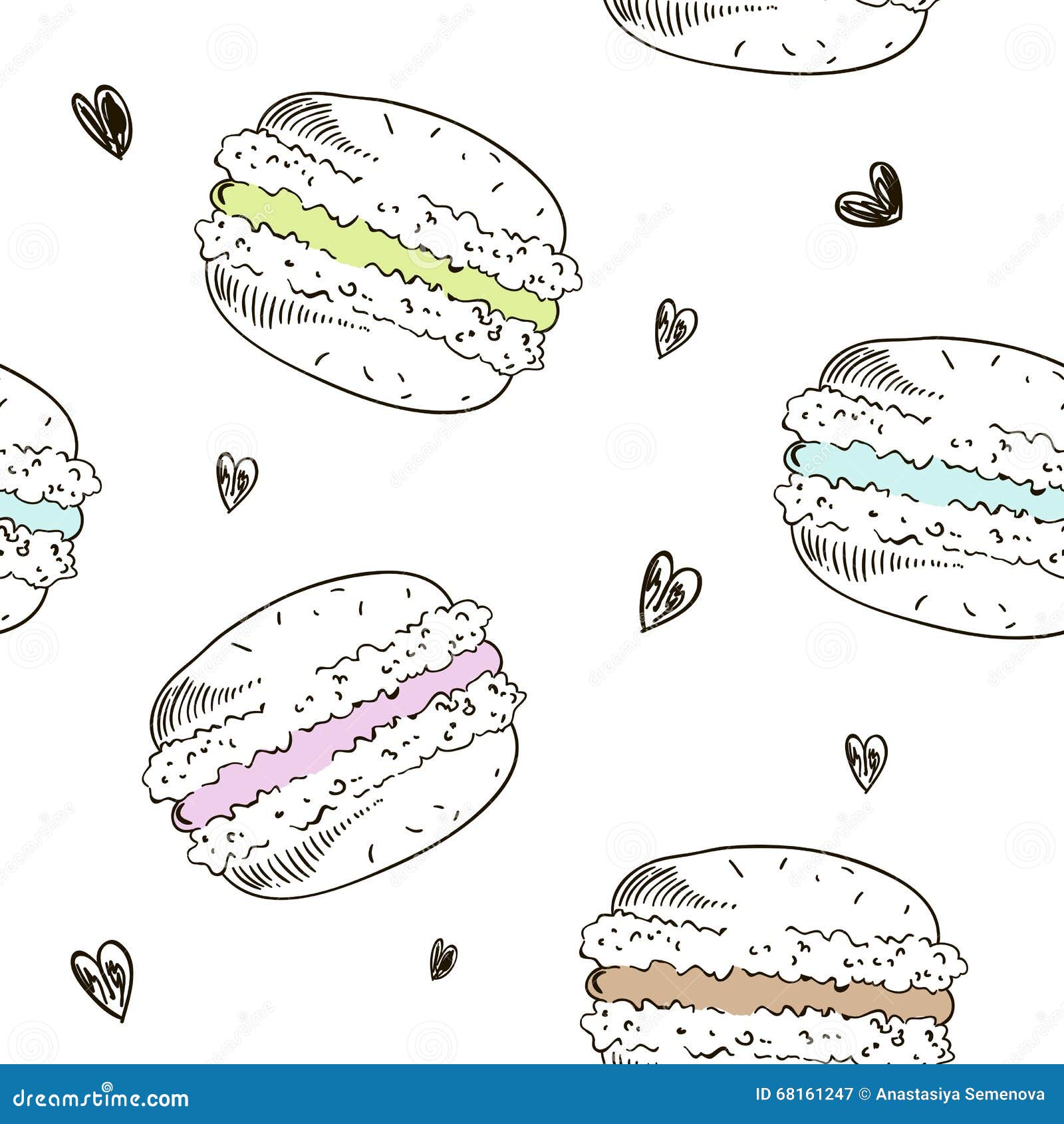 Seamless Pattern with Doodle Macaroons. Vector Sketch Style Background ...