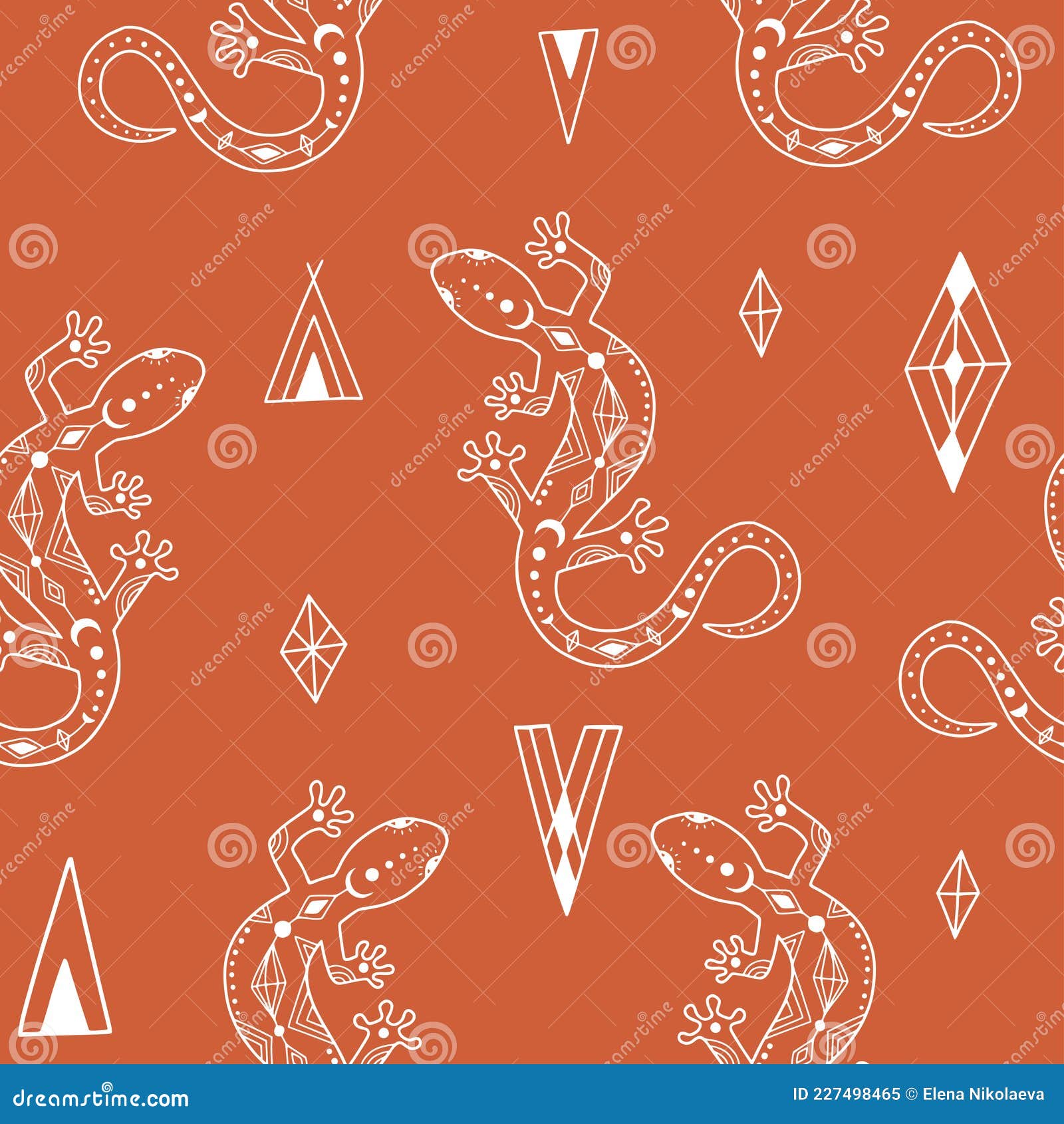 Seamless Pattern with Doodle Mystic Lizards Stock Vector - Illustration ...