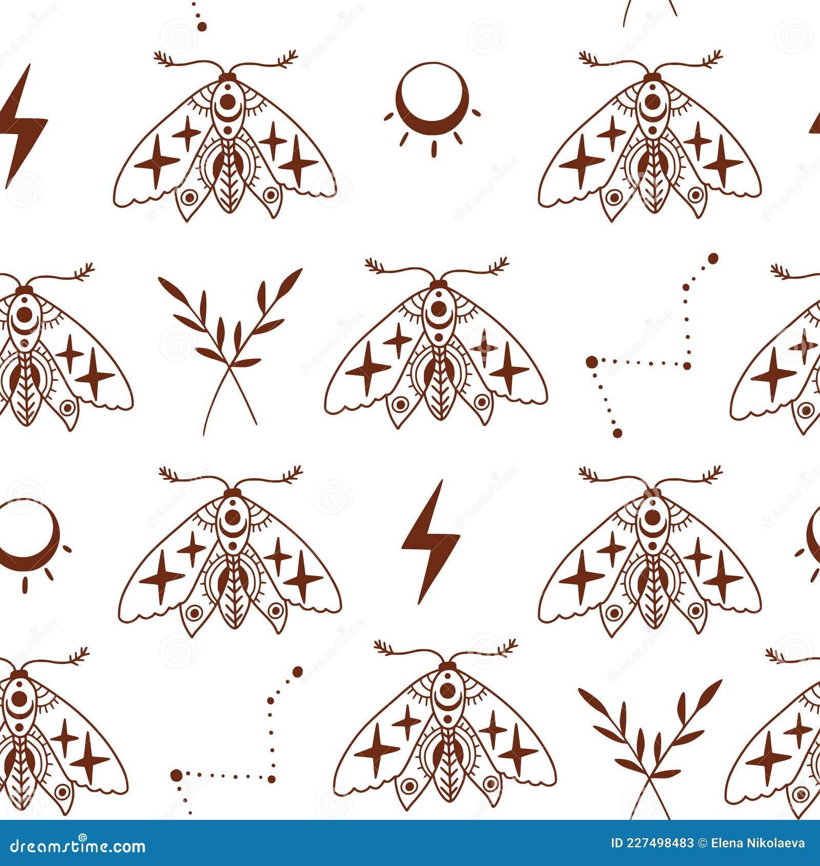 Seamless Pattern with Doodle Mystic Moths Stock Vector - Illustration ...