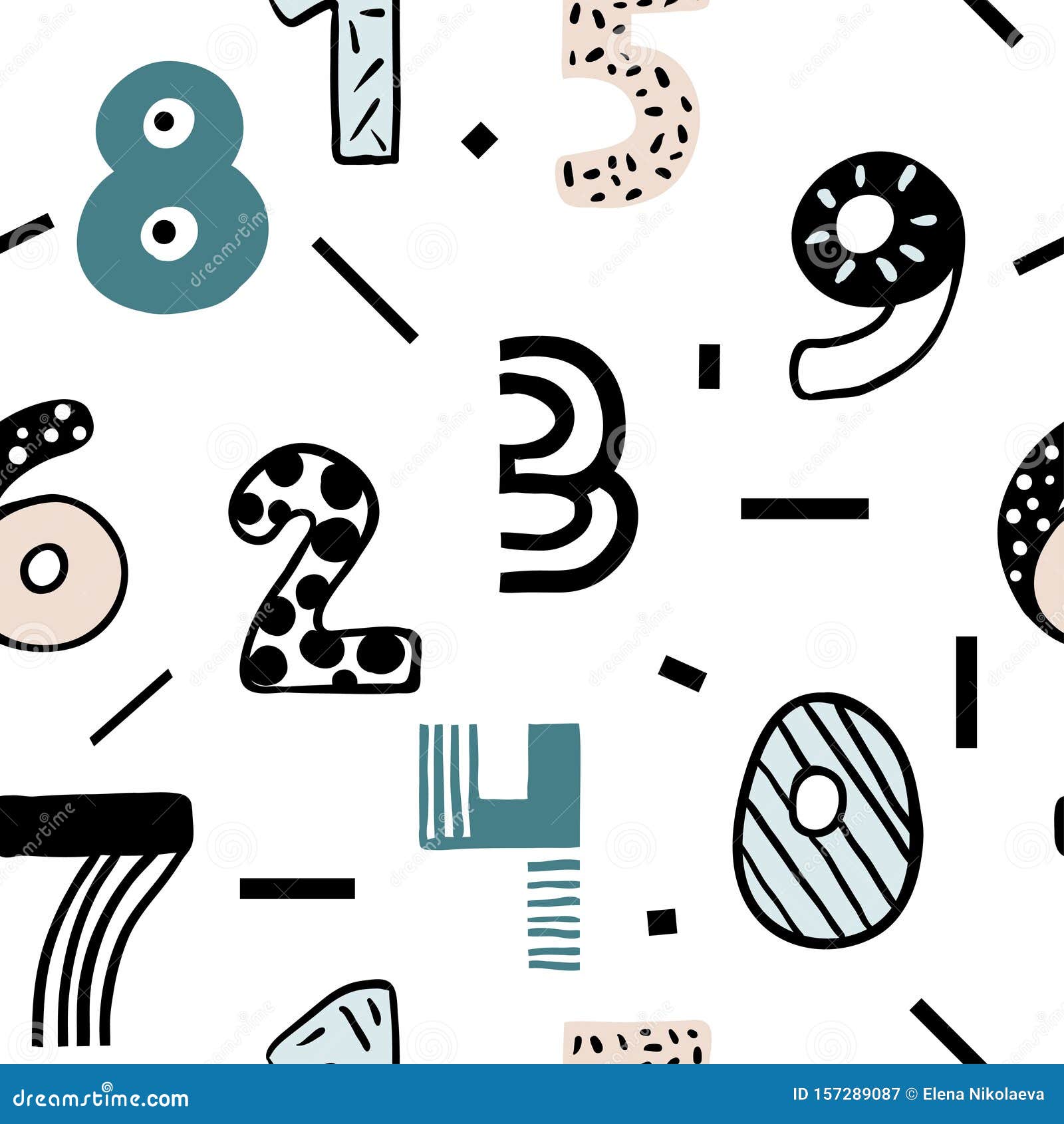 Seamless Pattern with Doodle Numbers Stock Vector - Illustration of ...