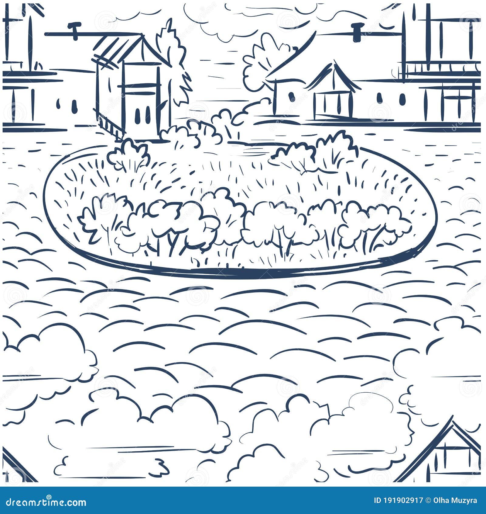 Seamless Pattern Doodle Paving Stone in the Spacious Yard with Big ...