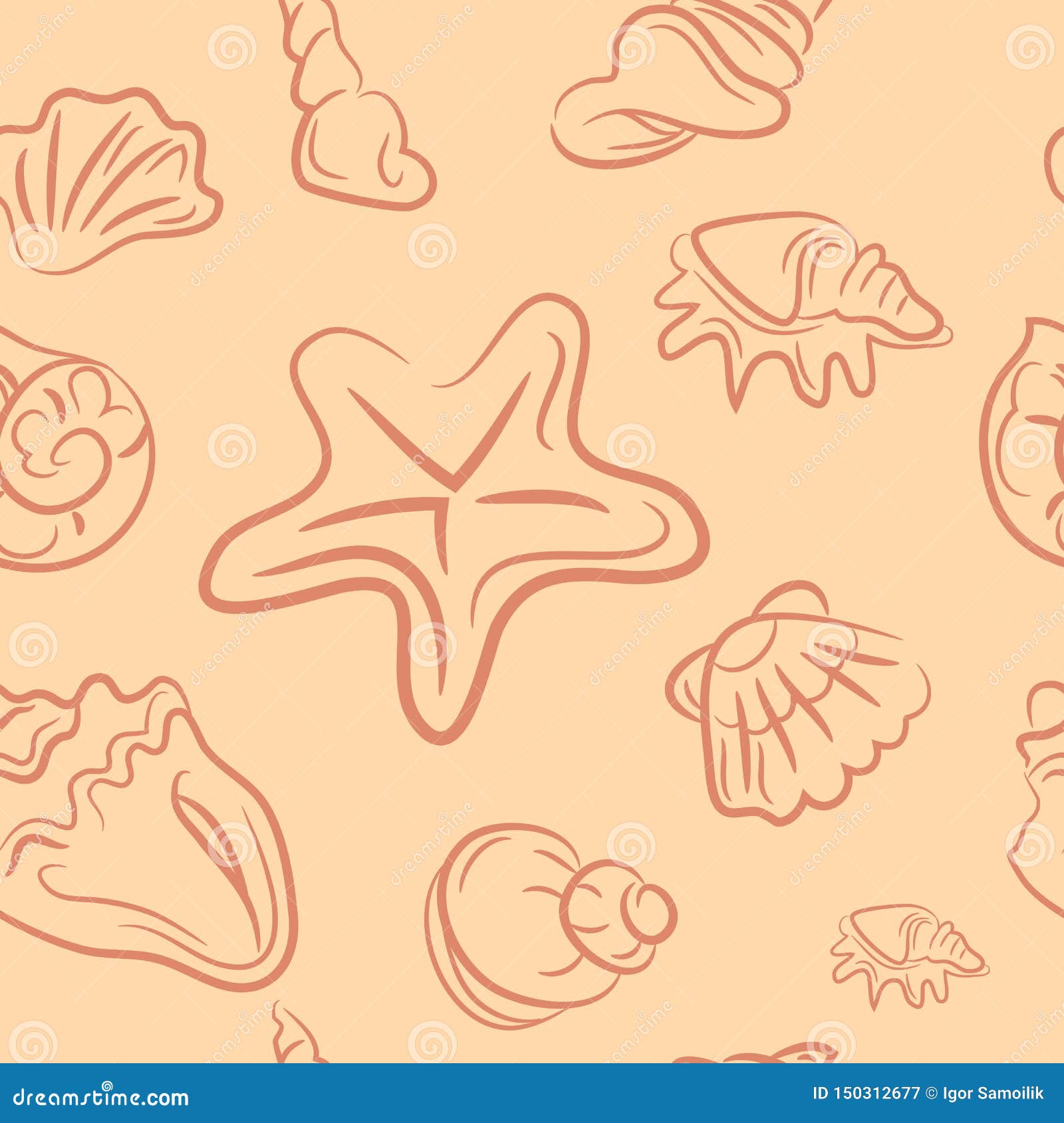 Seamless Pattern. Doodle Shell Set. Vector Stock Vector - Illustration ...