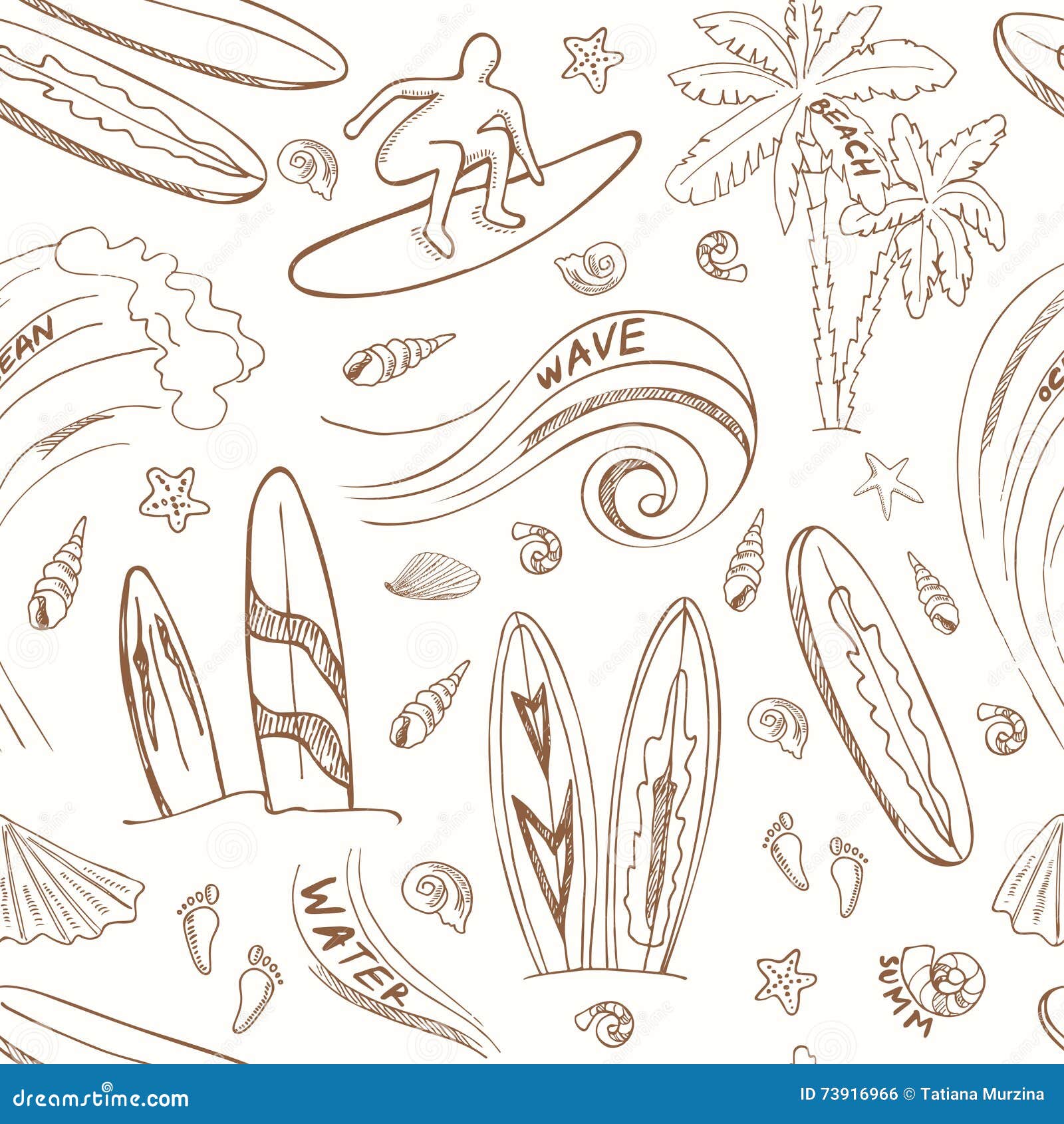 Seamless Pattern with Doodle Sketch Surfing Sport Icons Stock Vector ...