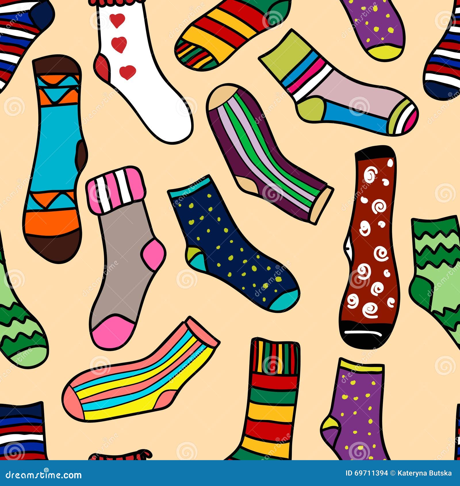 Seamless Pattern of Doodle Socks for Web Design, Prints Etc. Repeating ...