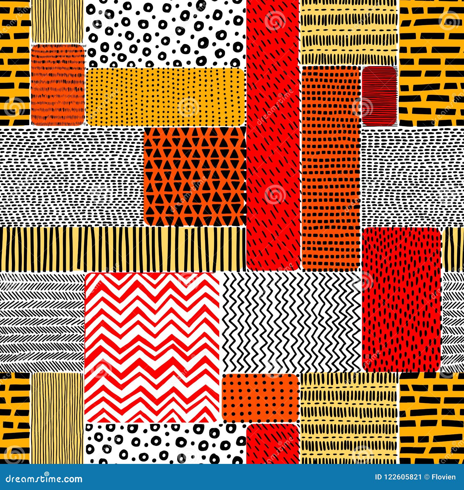 Seamless Pattern in the Doodle Style. Patchwork Ornament Drawn B Stock ...