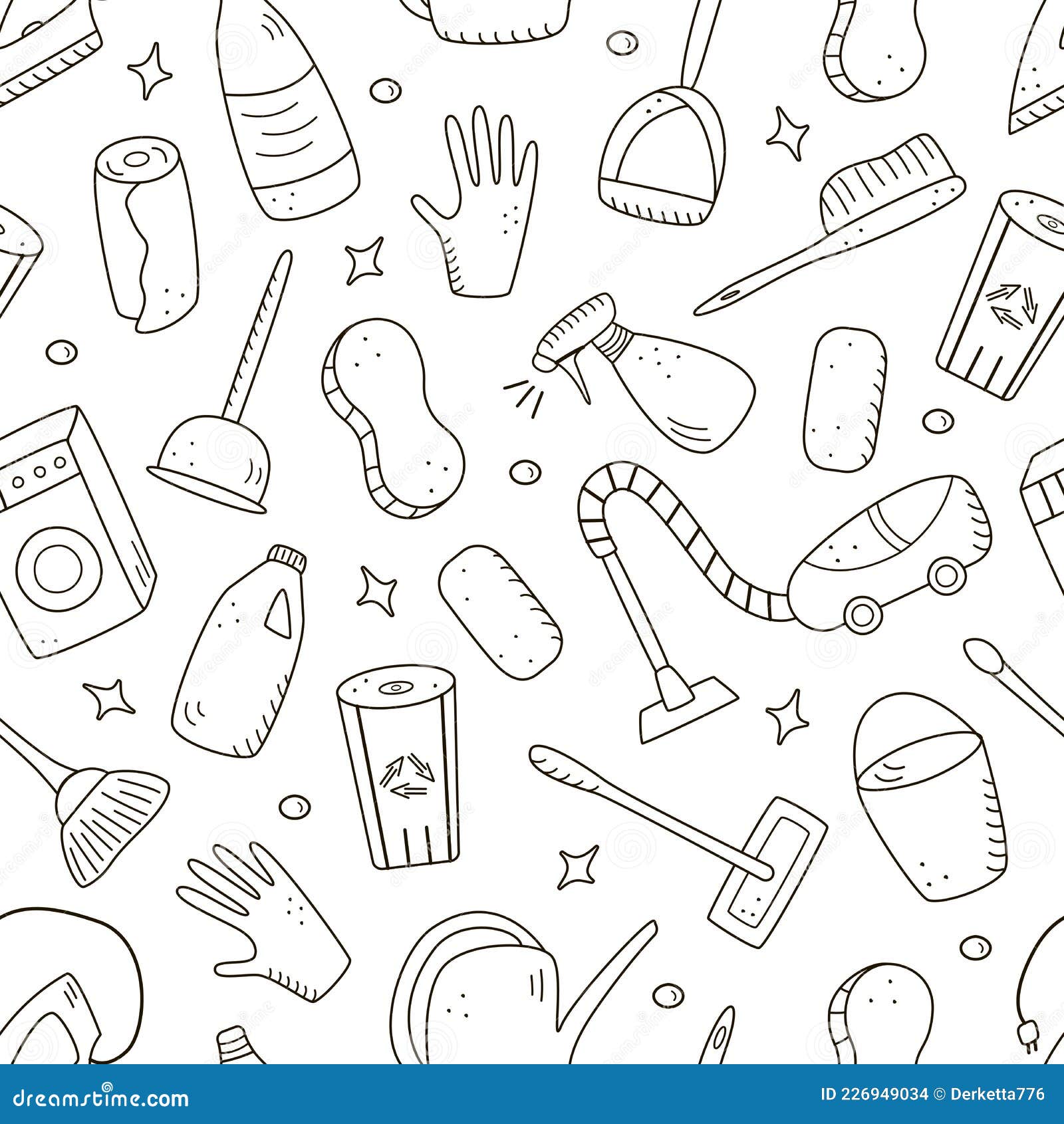 Seamless Pattern Doodle Style Vector Cleaning Elements. a Set of Drawings of Cleaning Products ...