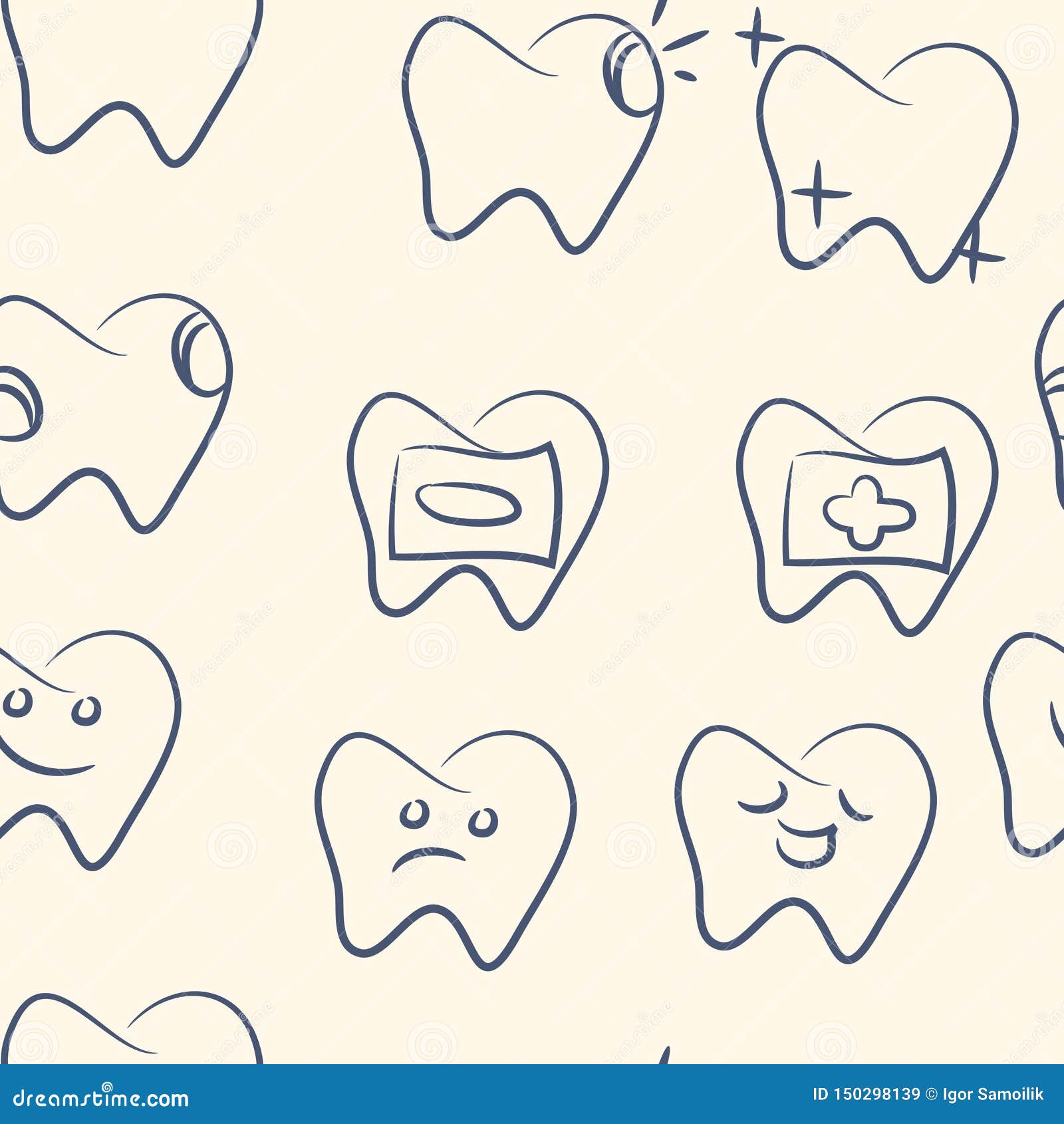 Seamless Pattern. Doodle Teeth Set Stock Vector - Illustration of ...