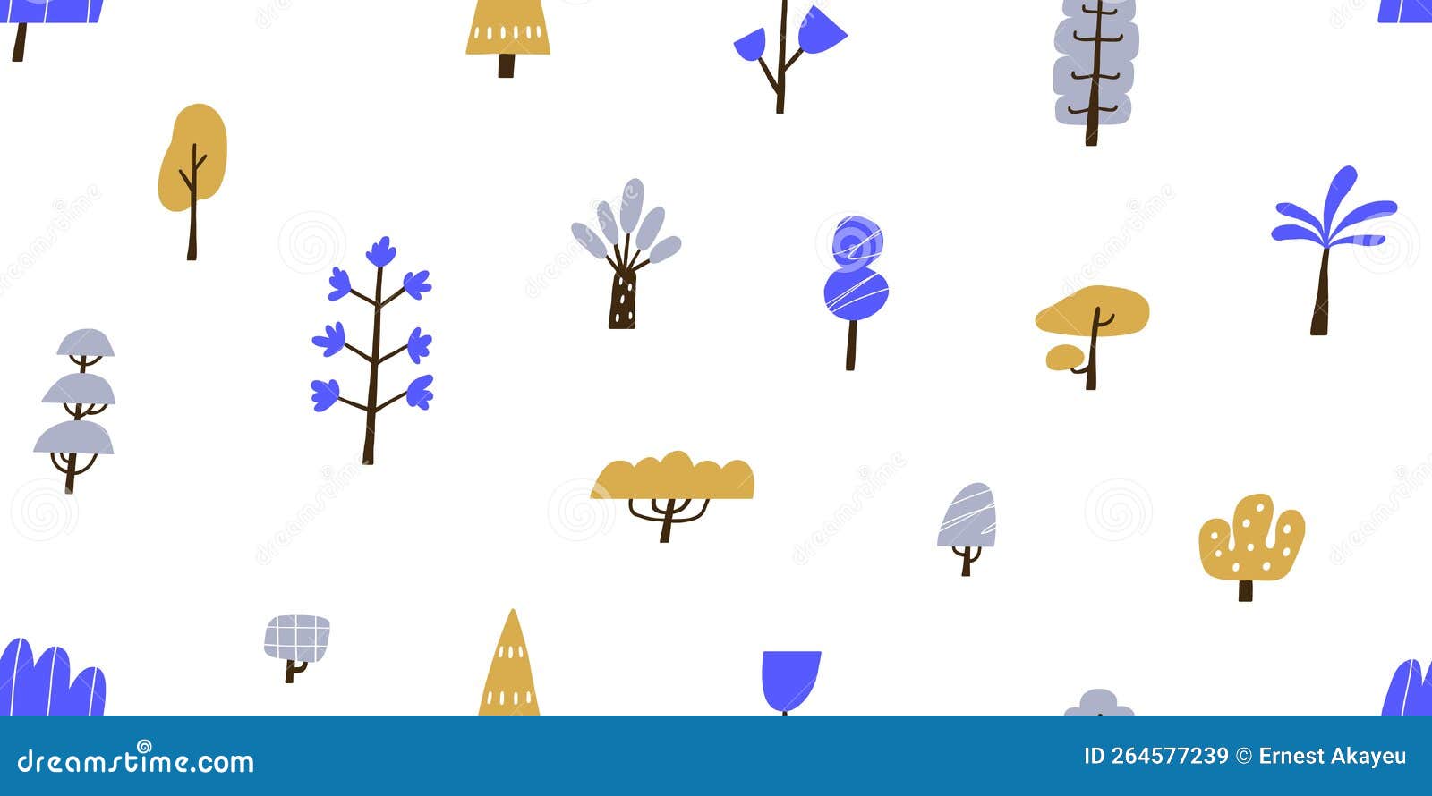 Seamless Pattern with Doodle Trees, Forest Plants in Abstract Naive ...