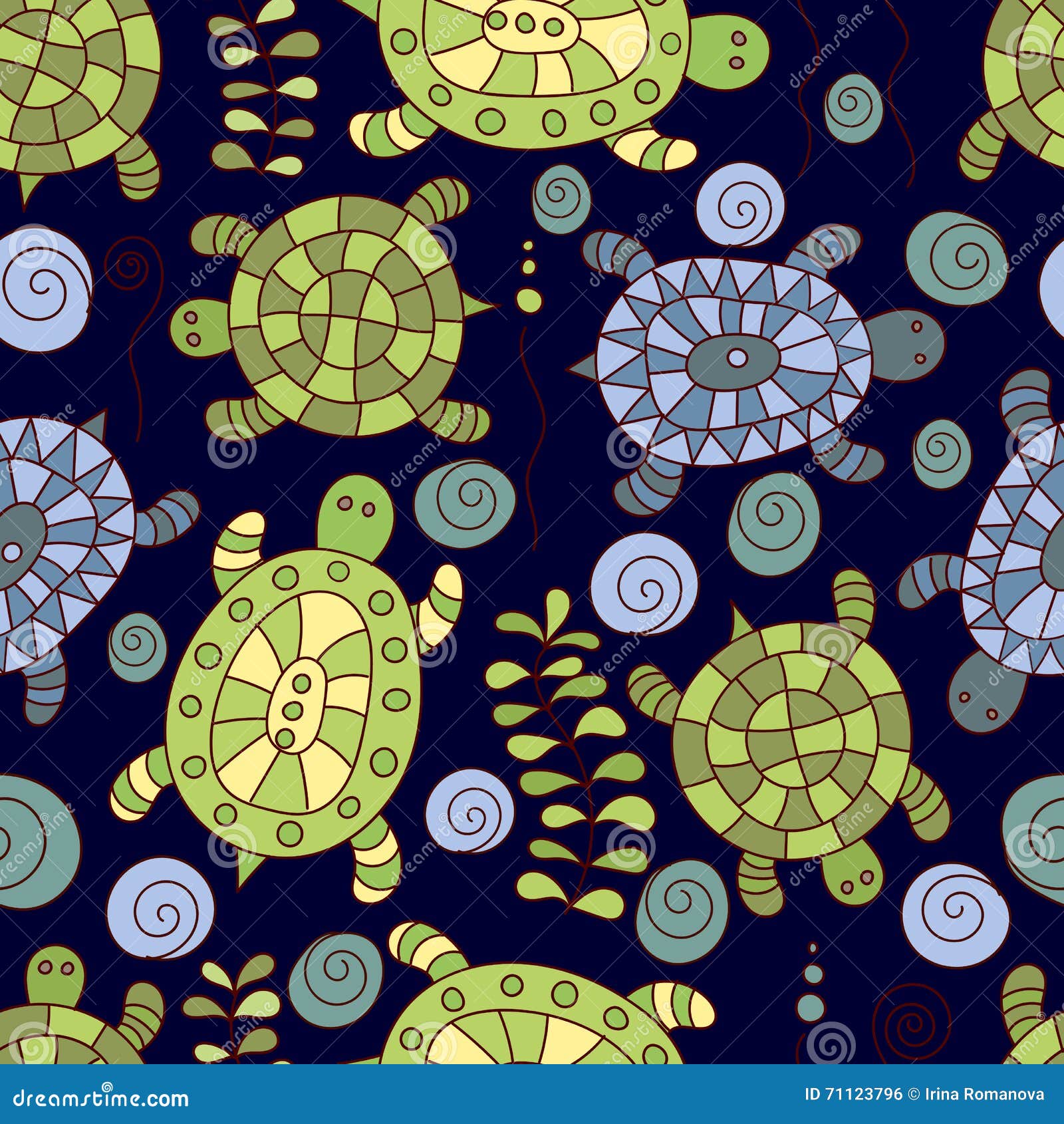 Seamless Pattern with Doodle Turtles Stock Vector - Illustration of ...