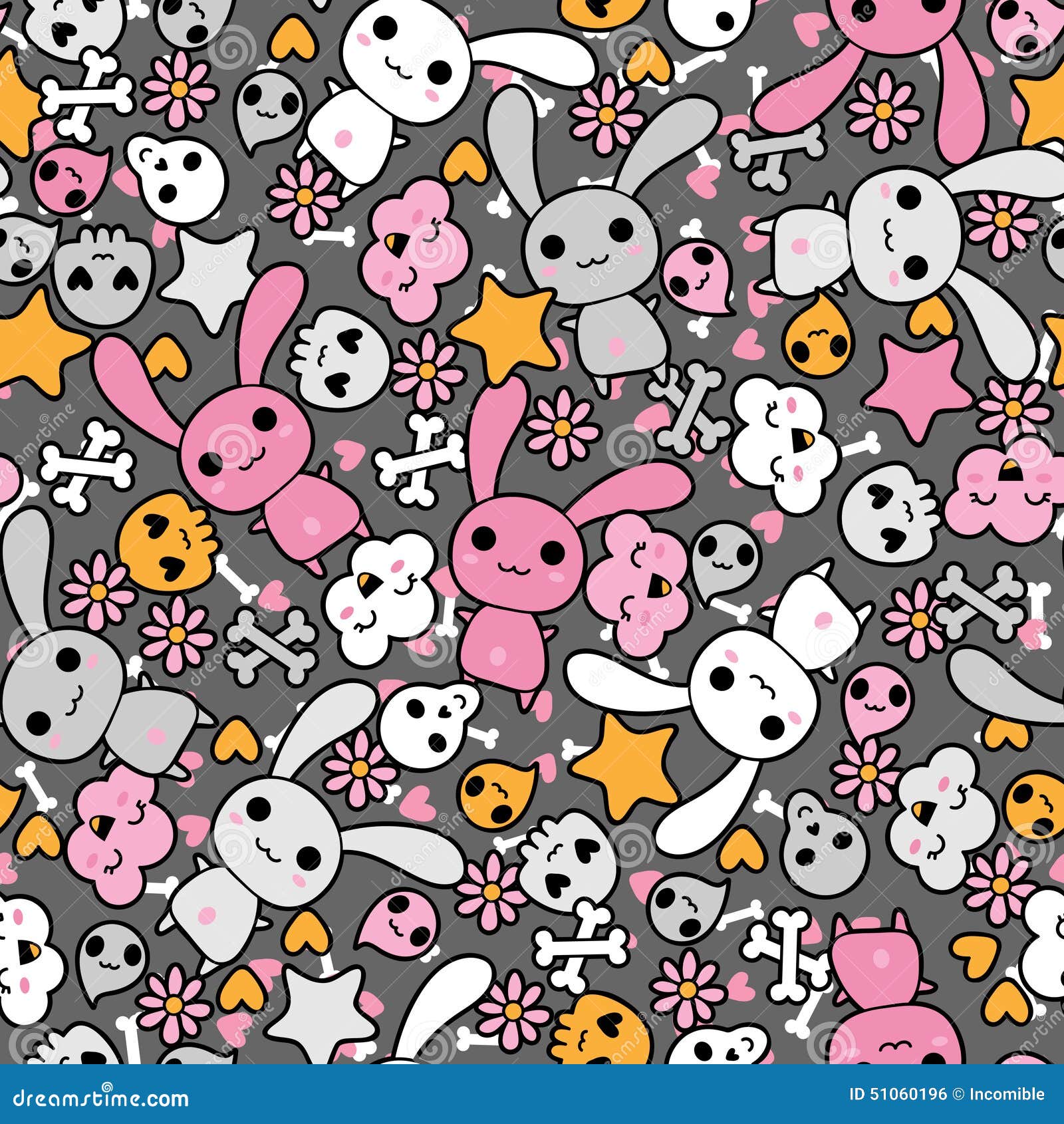 Seamless Pattern with Doodle. Vector Kawaii Stock Vector - Illustration ...