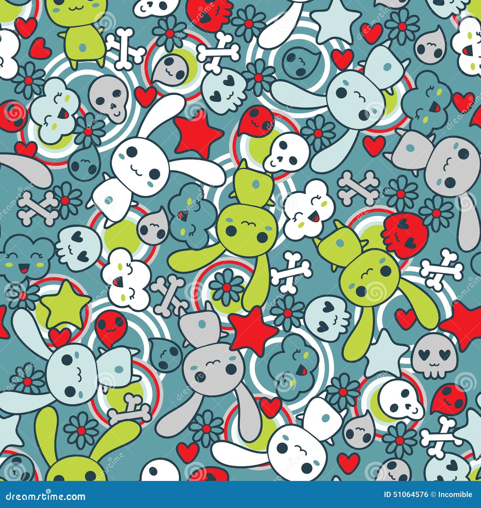 Seamless Pattern with Doodle. Vector Kawaii Stock Vector - Illustration ...
