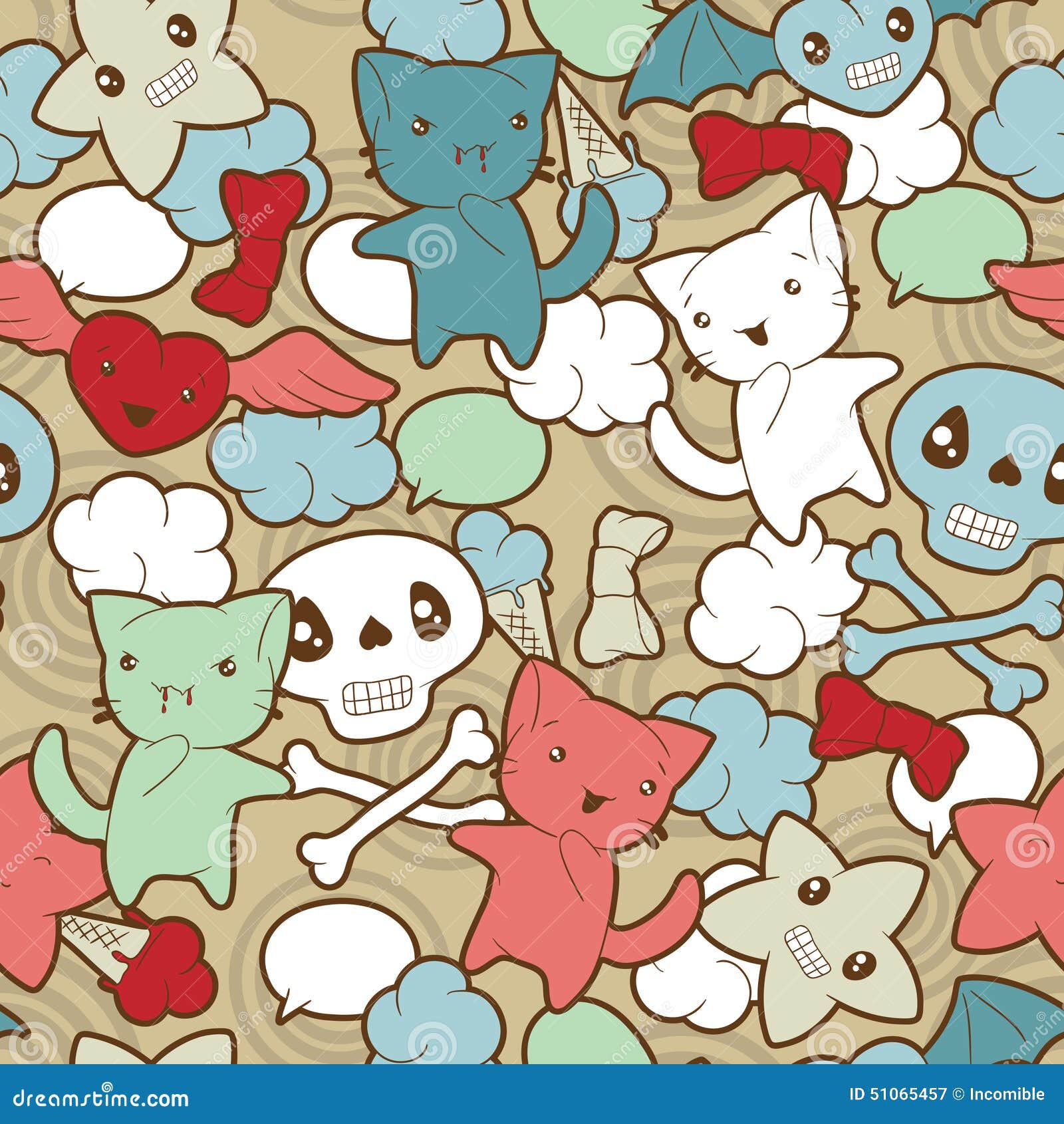 Seamless Pattern with Doodle. Vector Kawaii Stock Vector - Illustration ...