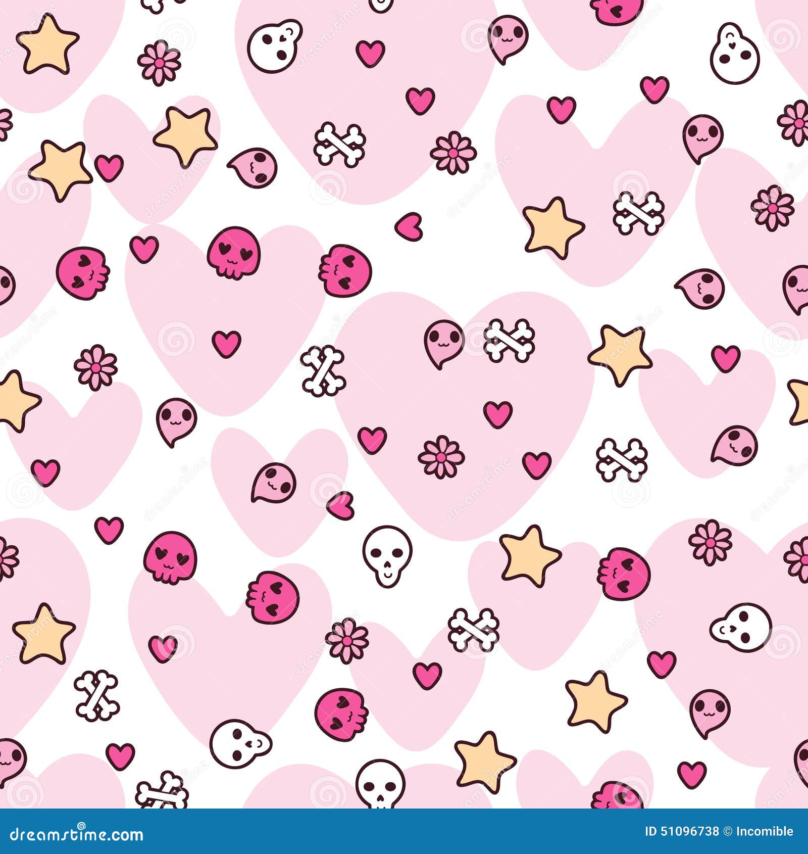 Seamless Pattern with Doodle. Vector Kawaii Stock Vector - Illustration ...