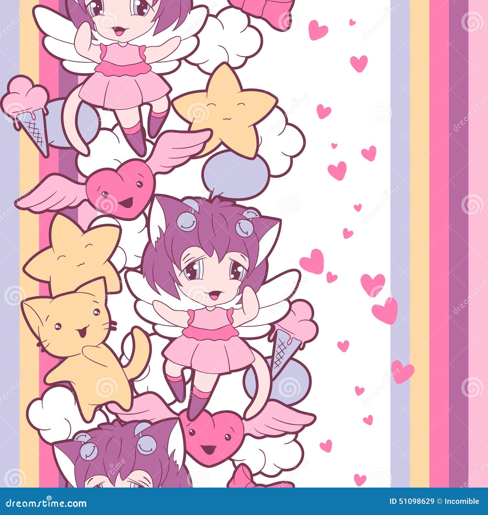 Seamless Pattern with Doodle. Vector Kawaii Stock Vector - Illustration ...