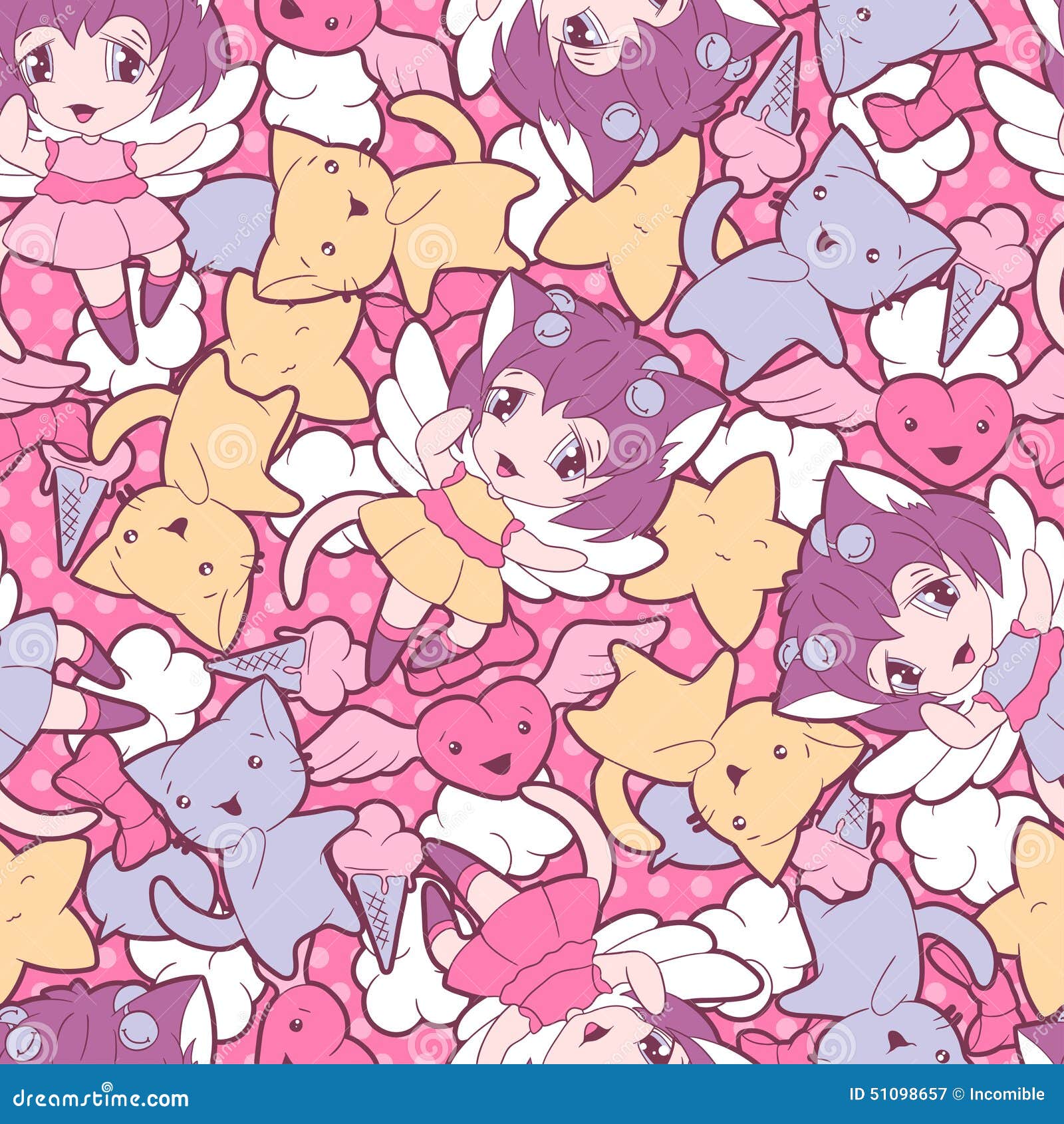 Seamless Pattern with Doodle. Vector Kawaii Stock Vector - Illustration ...