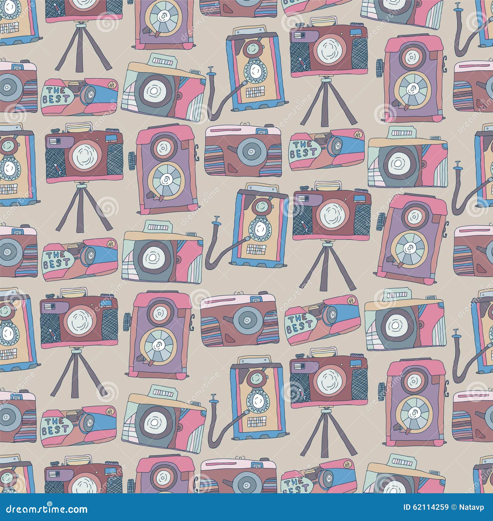 Seamless Pattern of Doodles Drawn Cameras. Stock Vector - Illustration ...