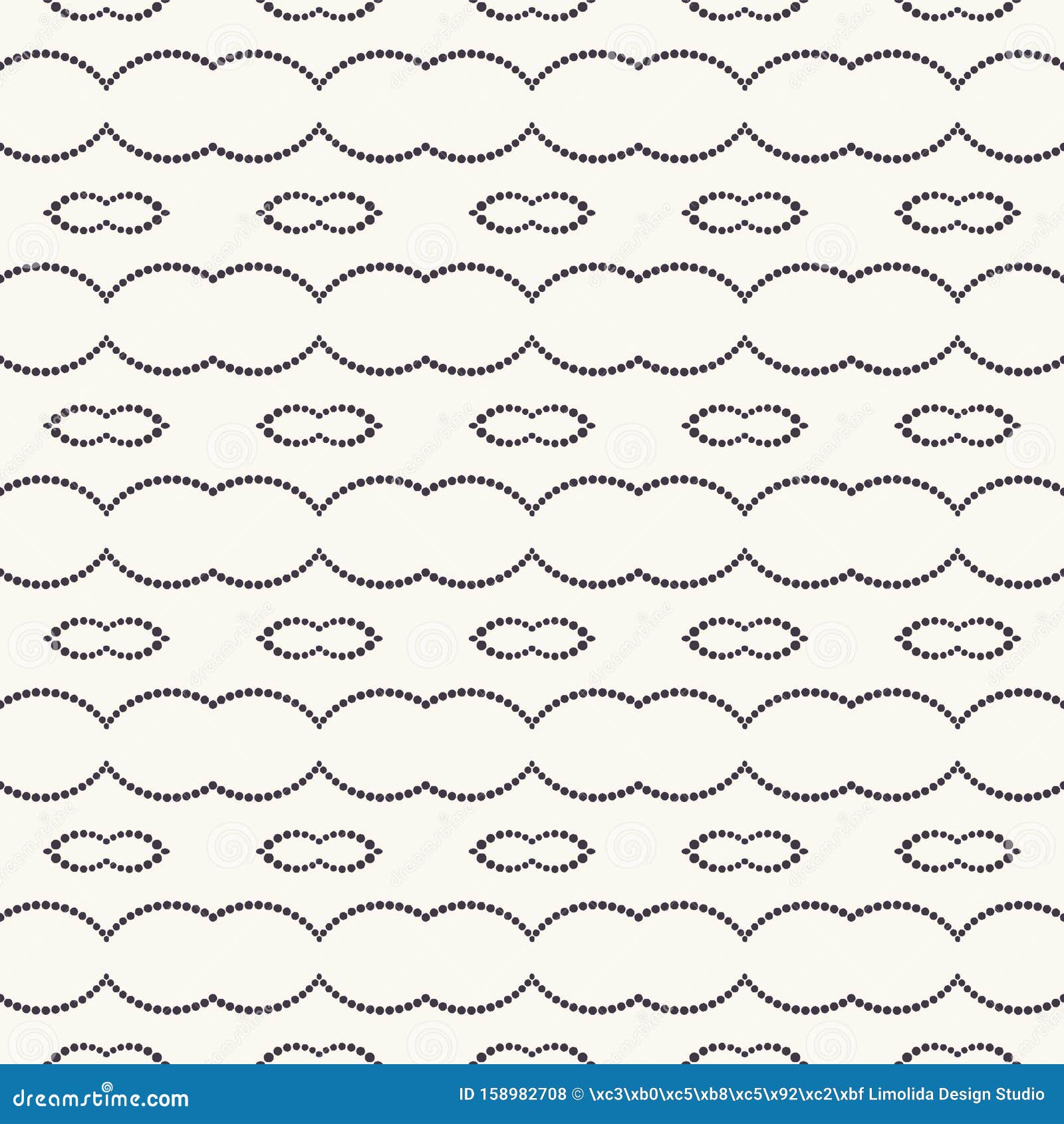 Seamless Pattern Hand Drawn Dot Stripe Background. Geometric Curved ...