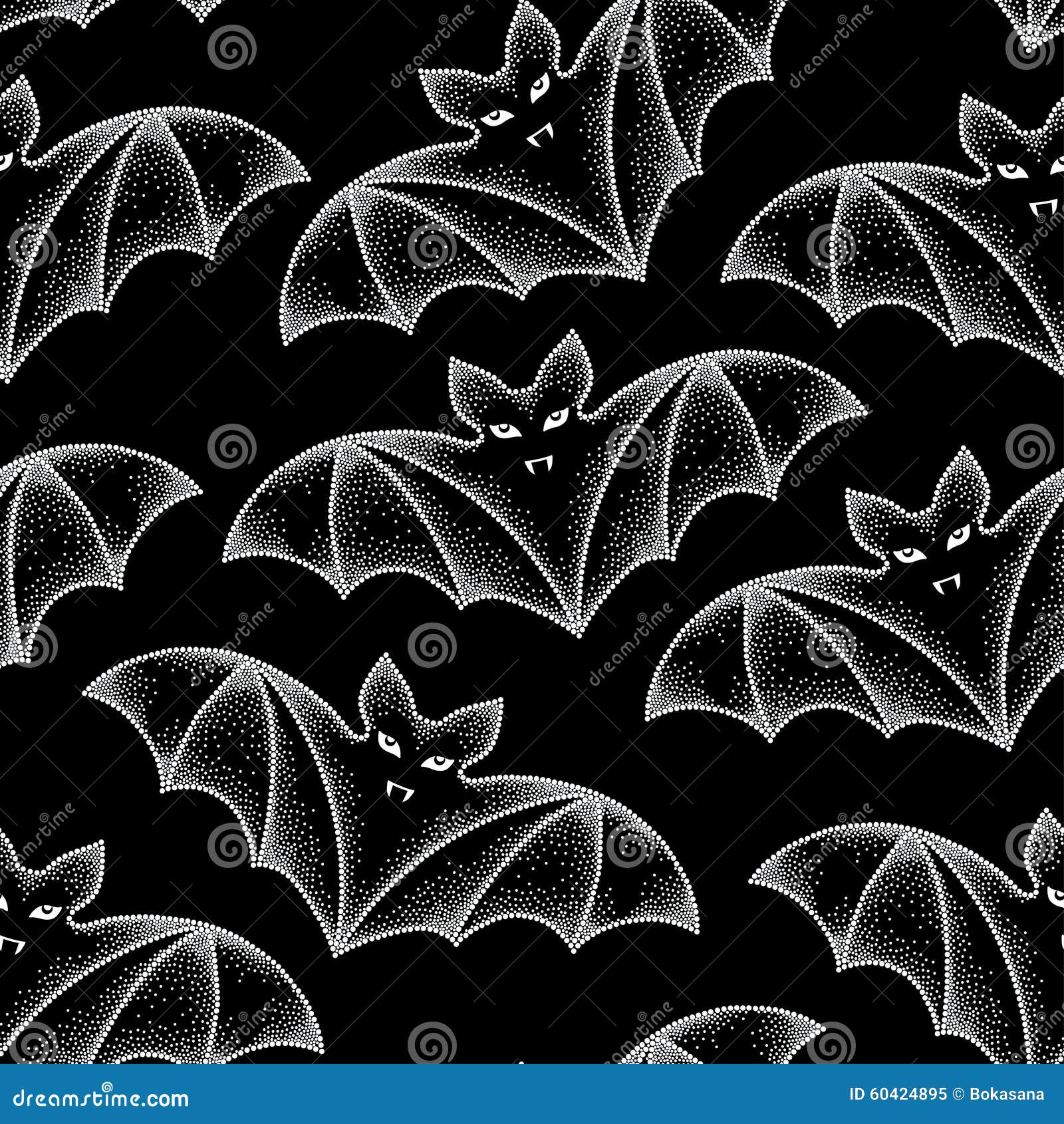 Seamless Pattern with Dotted Bats in White. Halloween Background with ...