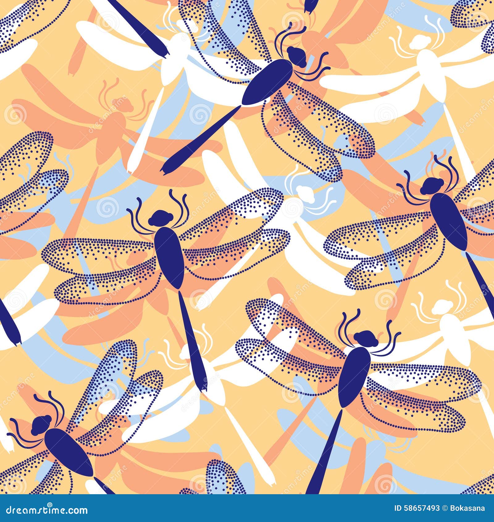 Seamless Pattern with Dotted Dragonflies in Blue Stock Vector ...