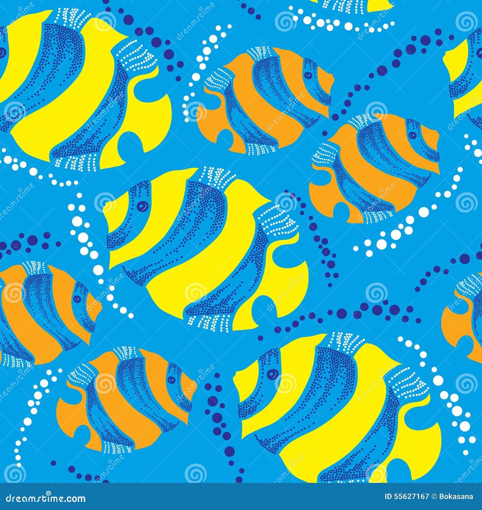 Seamless Pattern with Dotted Fish and Bubbles Stock Vector ...