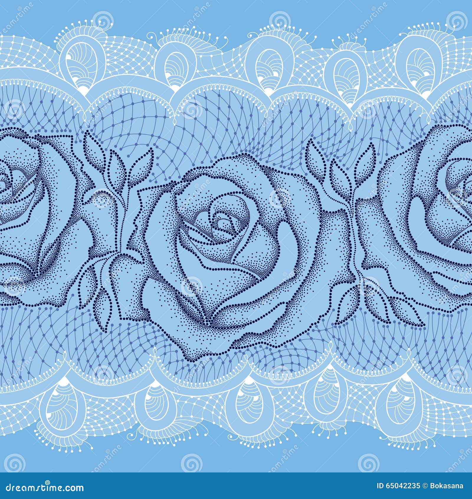 Seamless Pattern with Dotted Rose in Black with Leaves on the Blue ...