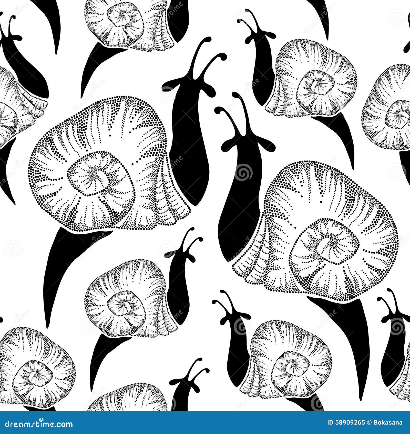 Seamless Pattern with Dotted Snails in Black Stock Vector ...