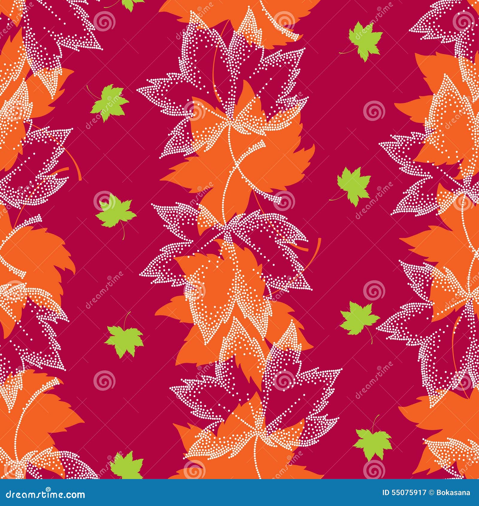 Seamless Pattern with Dotted White Leaves Stock Vector - Illustration ...