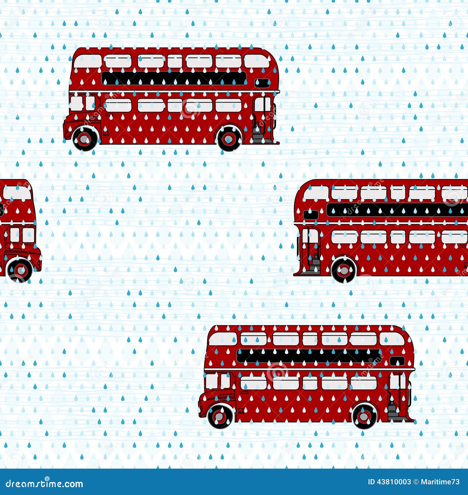 Seamless Pattern with Double-decker Buses Under the Rain Stock ...