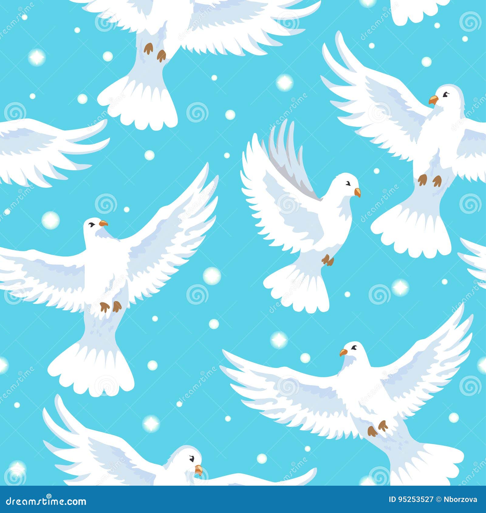 Seamless Pattern Doves in Blue Sky Stock Vector - Illustration of beauty, concept: 95253527