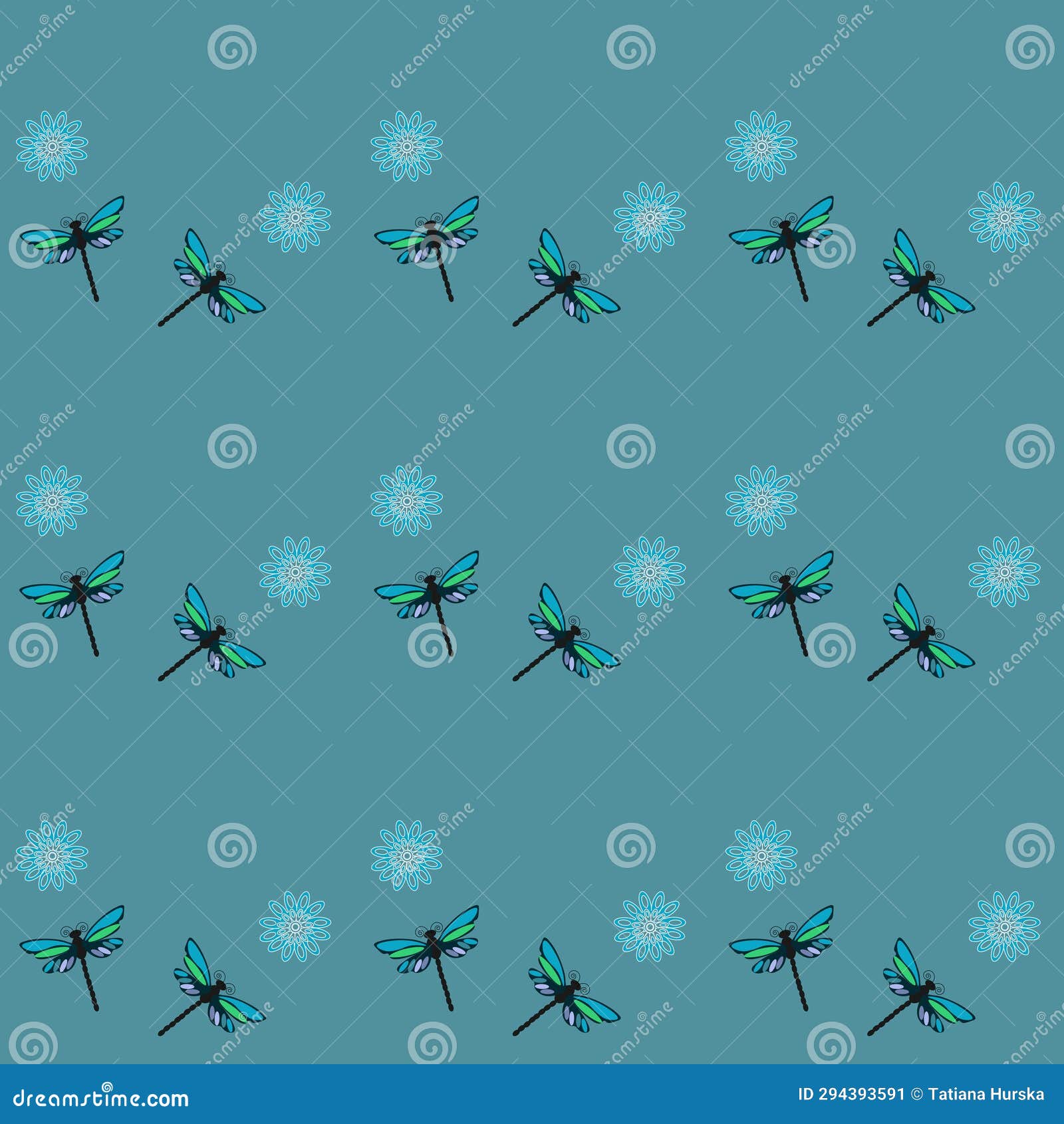A Seamless Pattern of Dragonflies and Flowers Stock Vector ...
