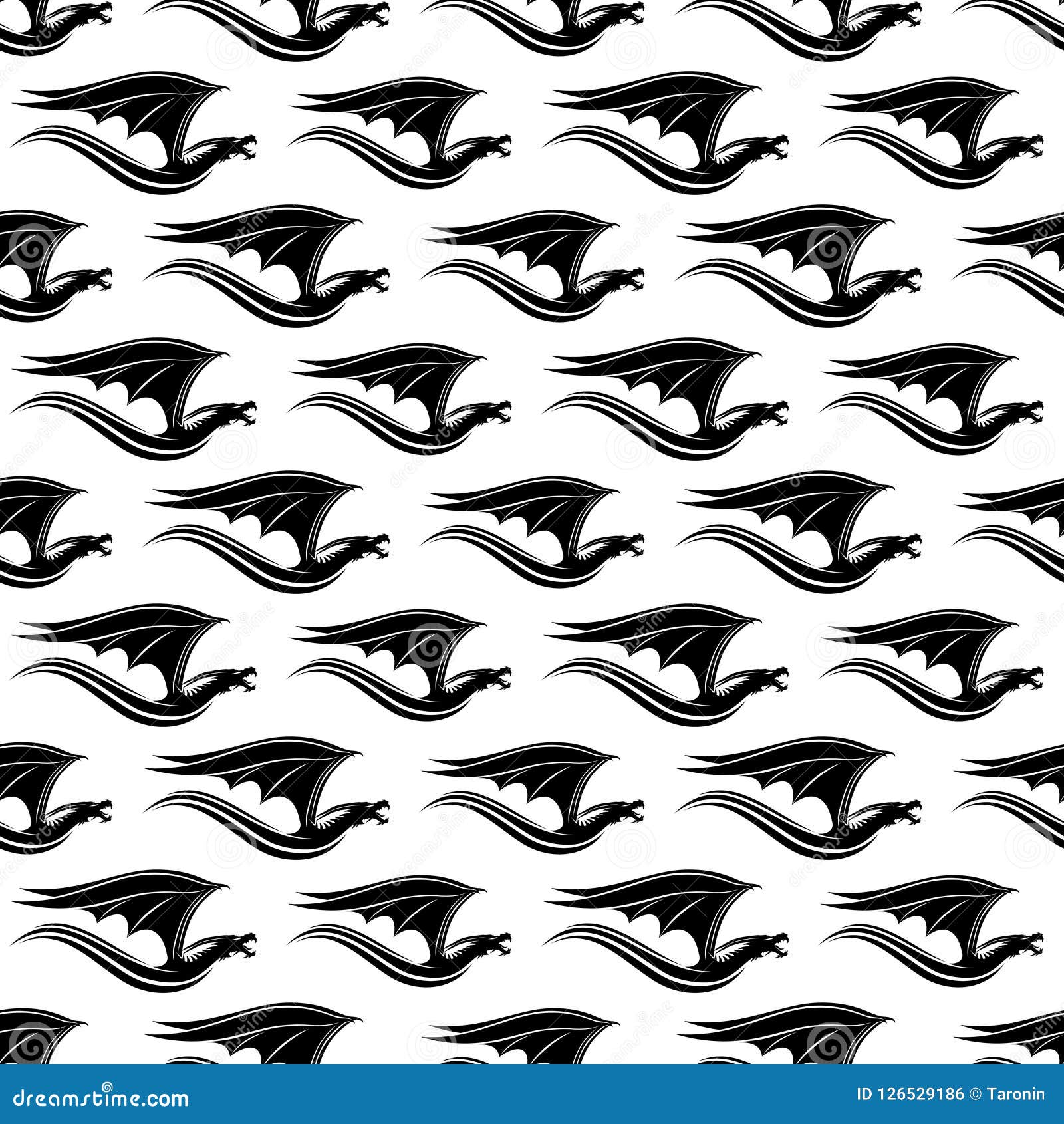 Pattern With Dragons On A Black Background. Red Dragon Wings Magic ...