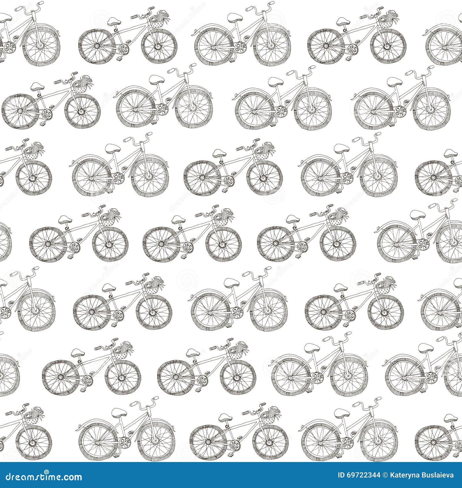 Seamless Pattern Drawing Bicycles Stock Illustration - Illustration of ...