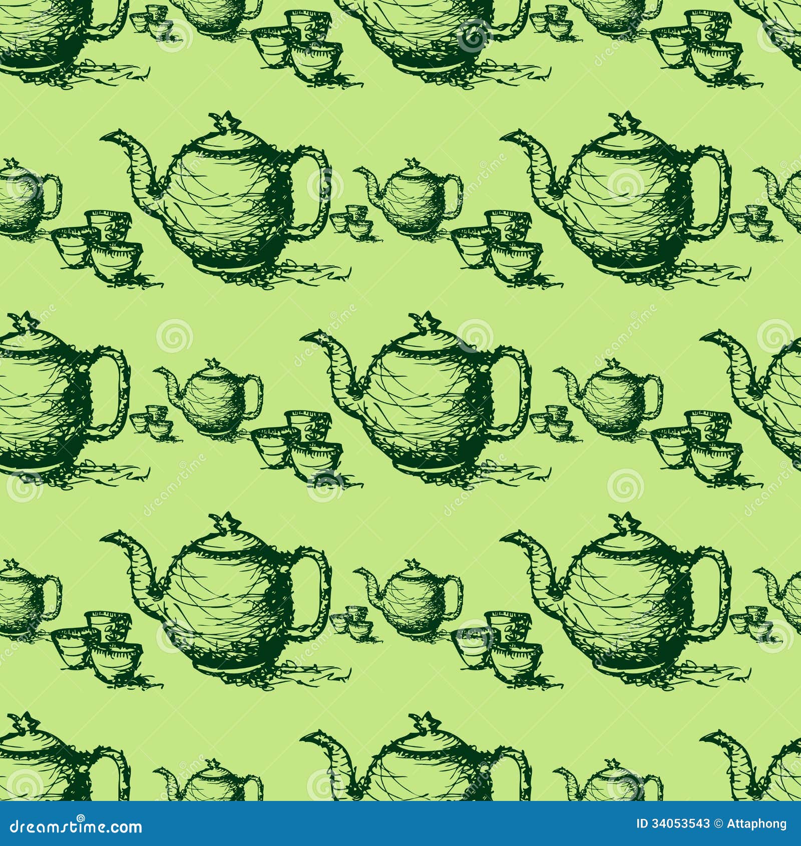 Seamless Pattern Drawing of Green Teapot Vector Stock Vector ...