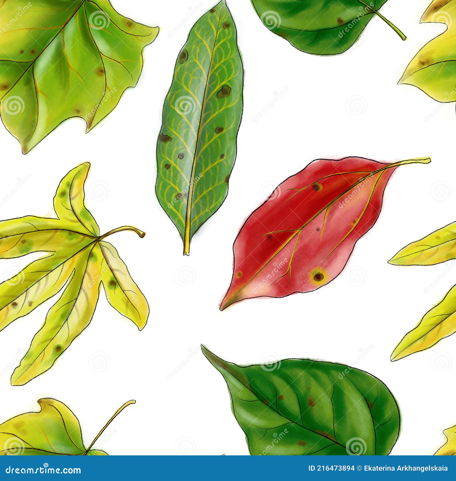 Seamless Pattern with Drawing Tree Leaves Stock Illustration ...